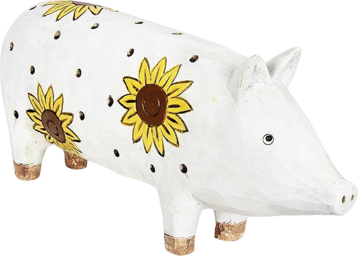 Farm Animal Garden Statue, White Pig Garden Sculpture With Yellow ...