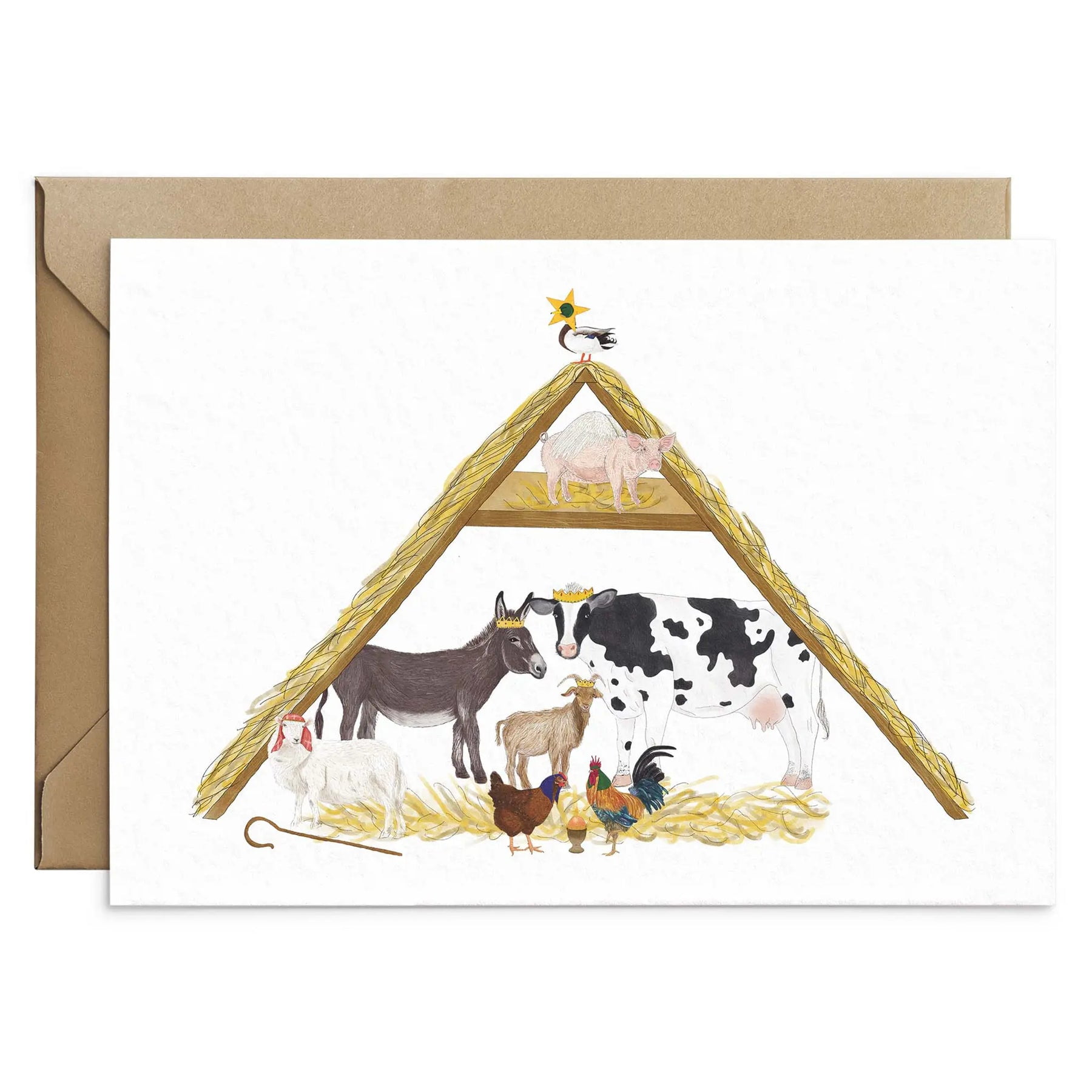 Farm Animal Greeting Card - Illustrated Card Featuring Cow, Pig, Goat ...