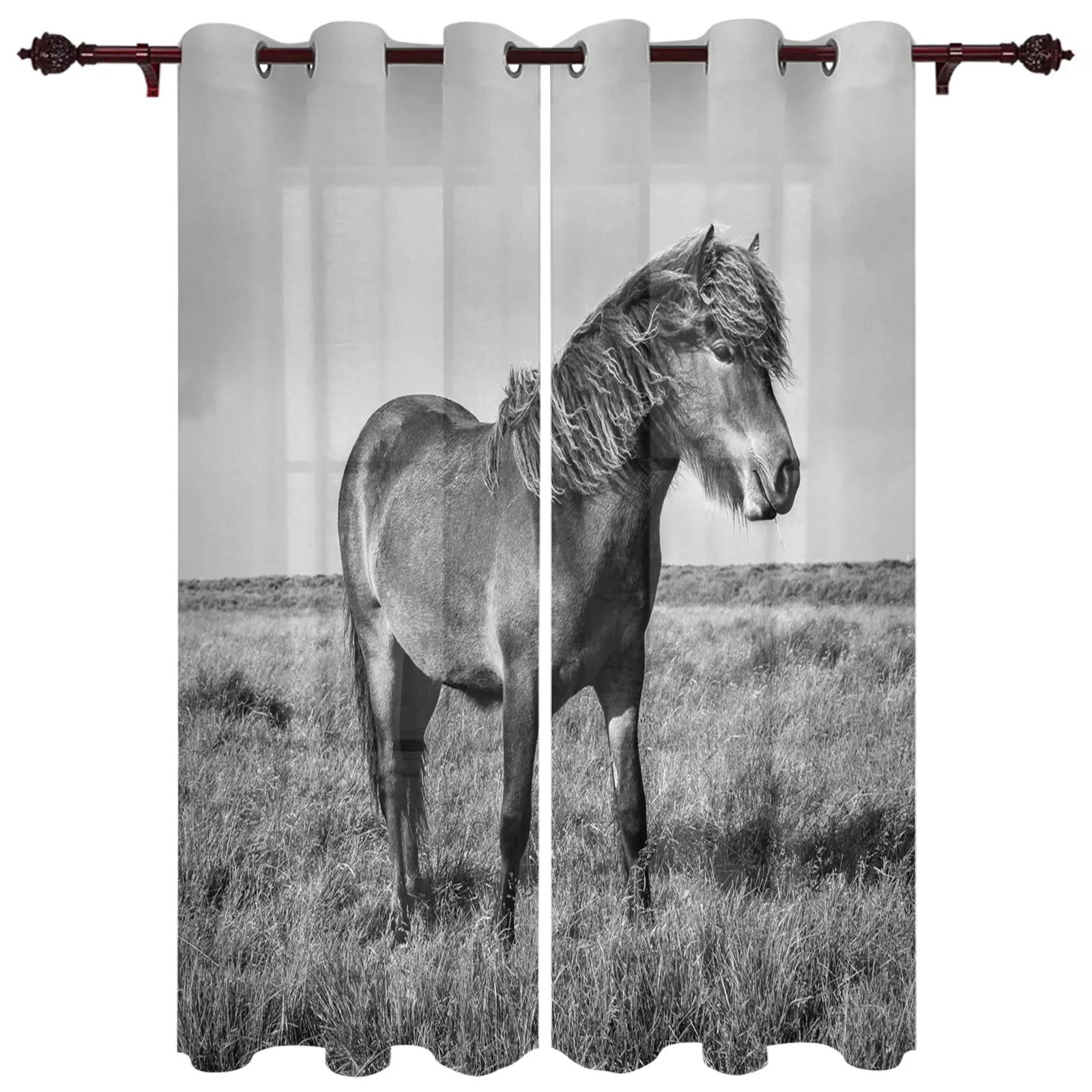 Farm Animal Horse Black And White New Simple Curtains Home Decoration ...