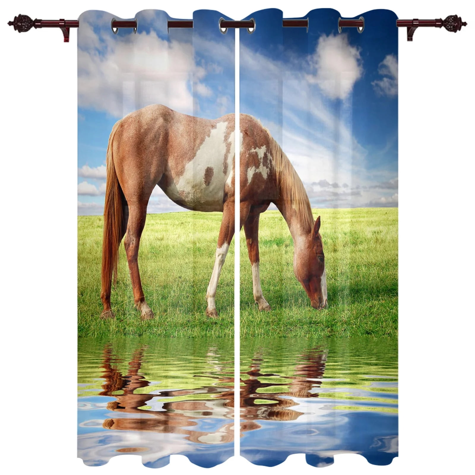 Farm Animal Horse Black And White New Simple Curtains Home Decoration ...