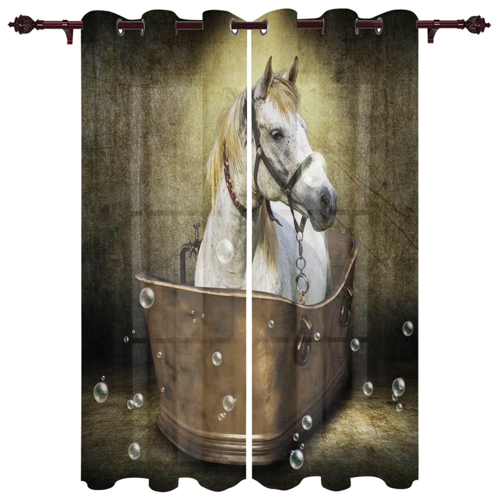 Farm Animal Horse Black And White New Simple Curtains Home Decoration ...