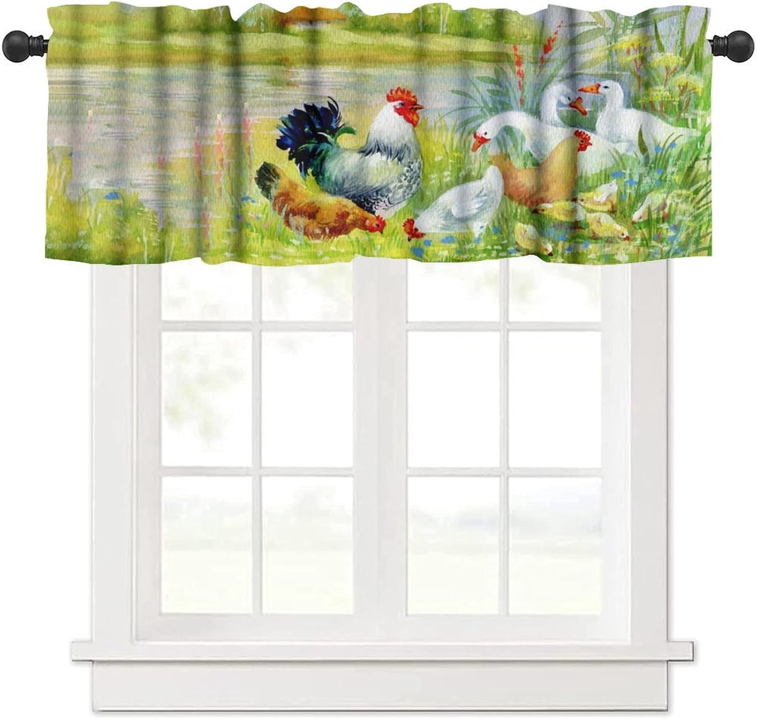 Farm Animal Kitchen Valance, Rooster Chicken Hen Black White Buffalo ...