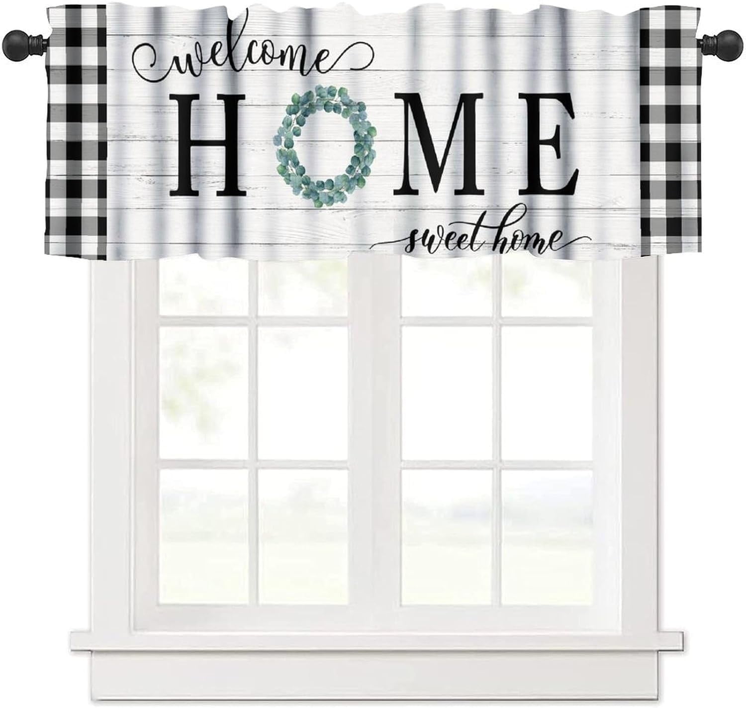 Farm Animal Kitchen Valance, Rooster Chicken Hen Black White Buffalo ...