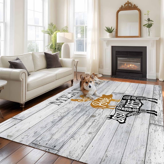 Farm Animal Large Area Rugs 6x9 ft Chicken Pig Cow Farmhouse Gray Board ...