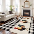 Farm Animal Large Area Rugs 6x9 ft Rooster Linen Texture Buffalo Plaid ...