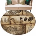Farm Animal Large Round Rug 8Ft Retro Chicken Cow Sheep Pig Pine Trees ...