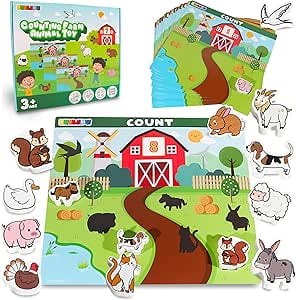 Farm Animal Math Counting Activities Toy for Kid Wooden Shape Matching ...