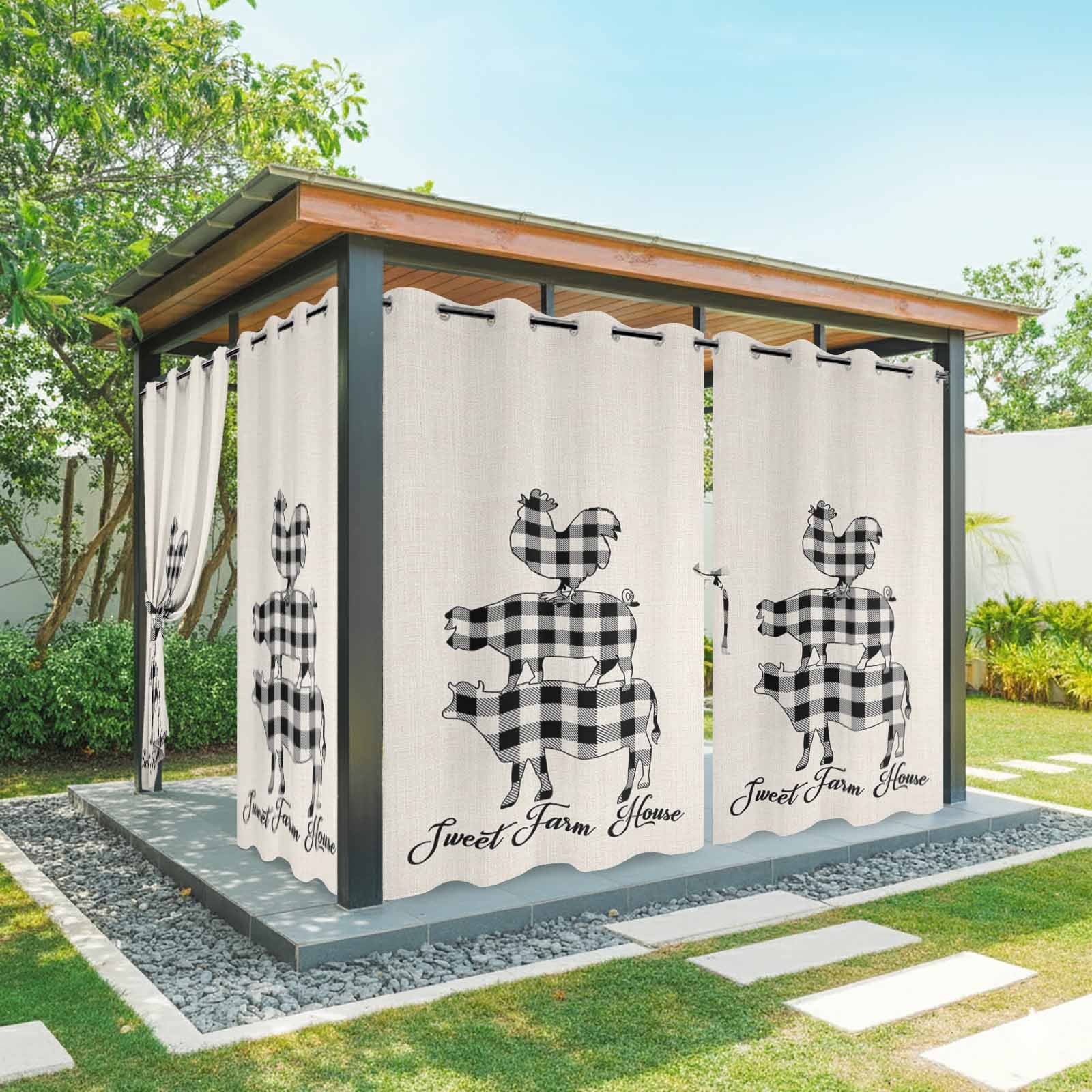 Farm Animal Outdoor Curtains for Patio Waterproof, Buffalo Plaid Cow ...