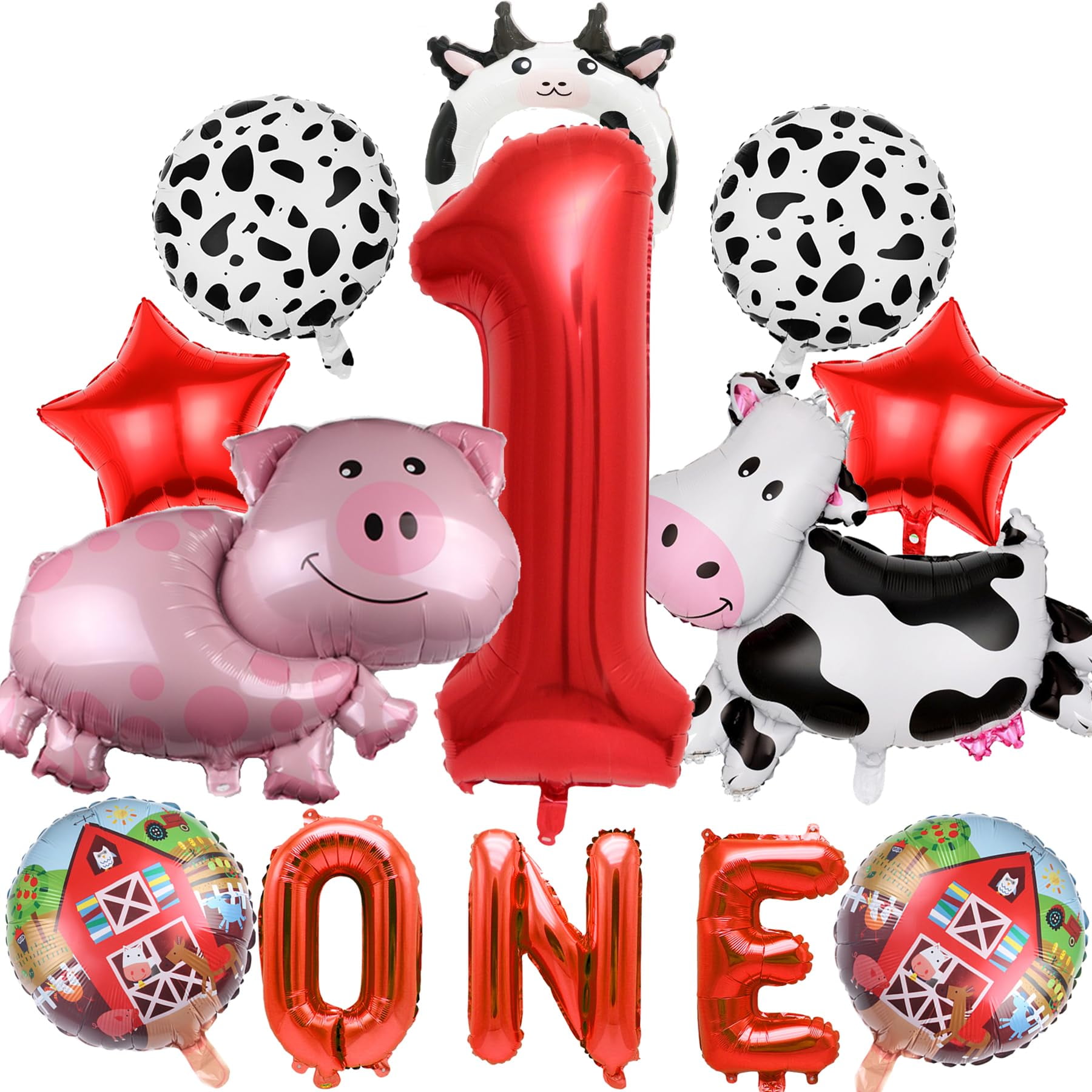 Farm Animal Party Balloons,40 Inch Big AFN1Mylar Foil Number 1 Balloon ...