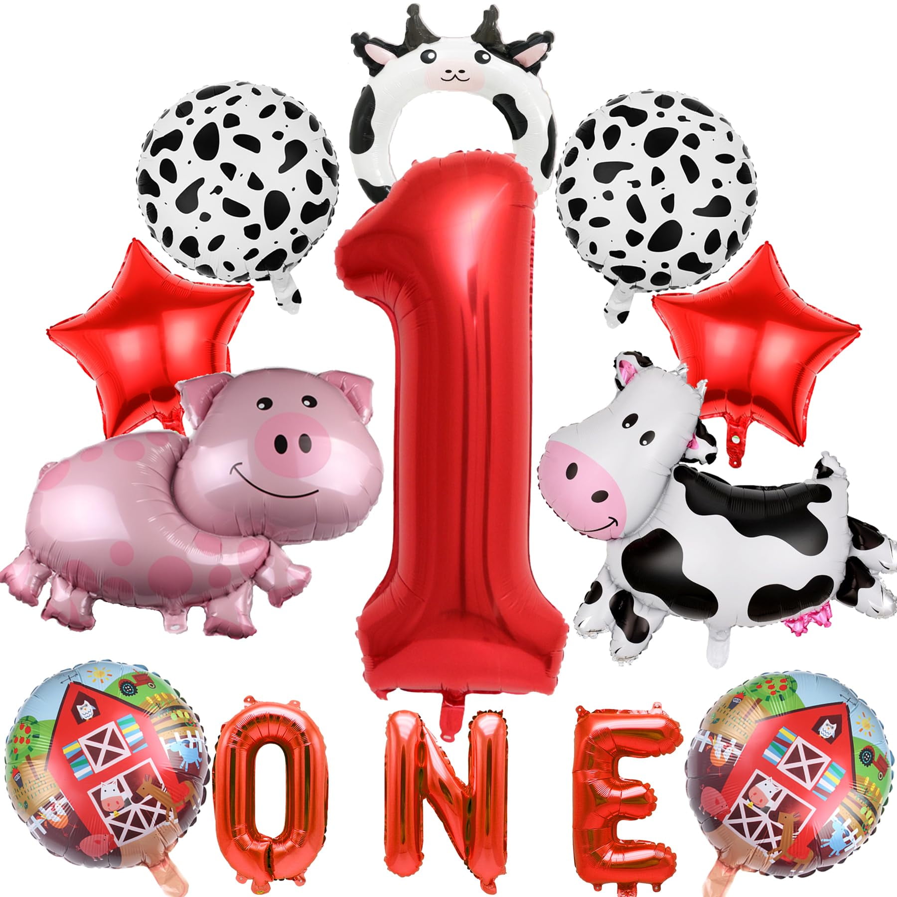 Farm Animal Party Balloons,40 MMF7 Inch Big Mylar Foil Number 1 Balloon ...