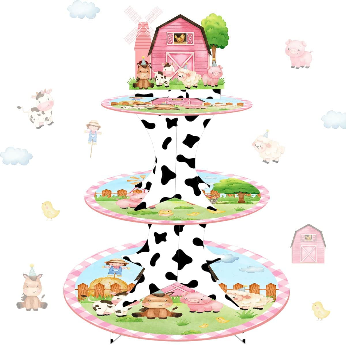 Walmart 3-Tier Farm Animal Cupcake Stand, Pink, Baby Shower/Birthday ...