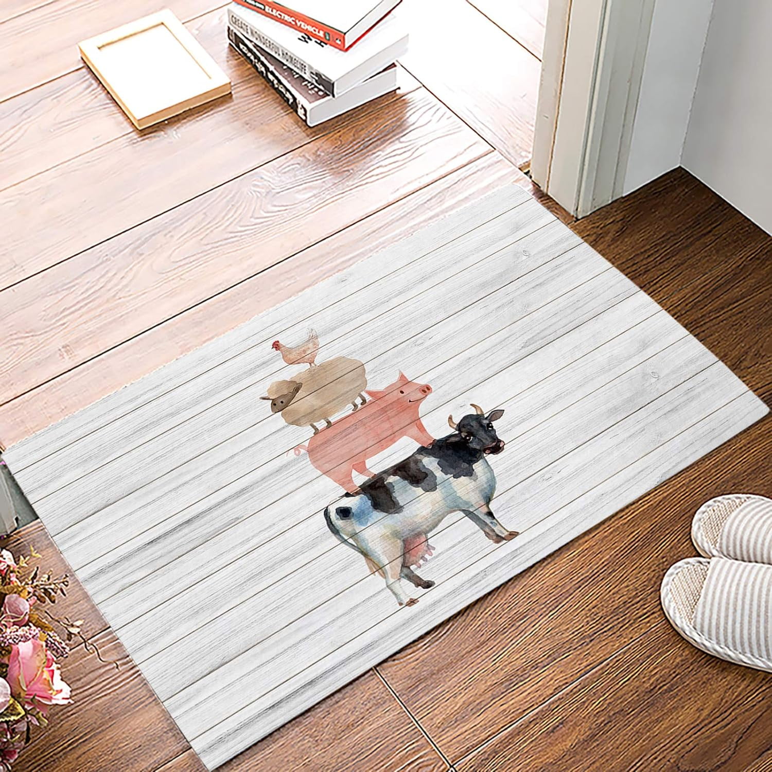 Farm Animal Pig Cow Sheep Cock Grey Wood Grain Stripe, Bathroom Shower ...