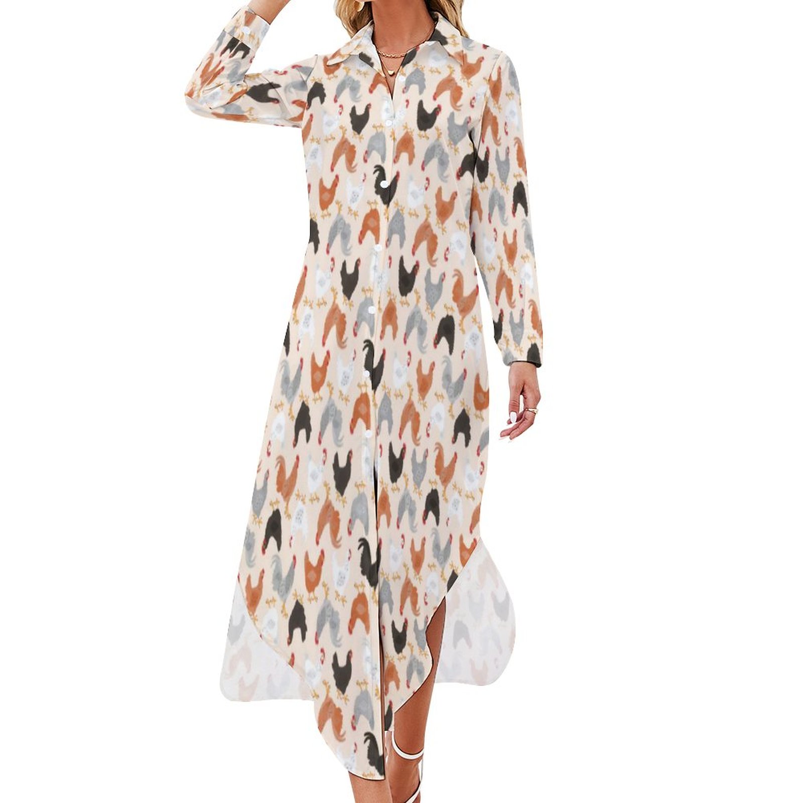 Farm Animal Print Chiffon Dress Cute Chickens Elegant Dresses ...