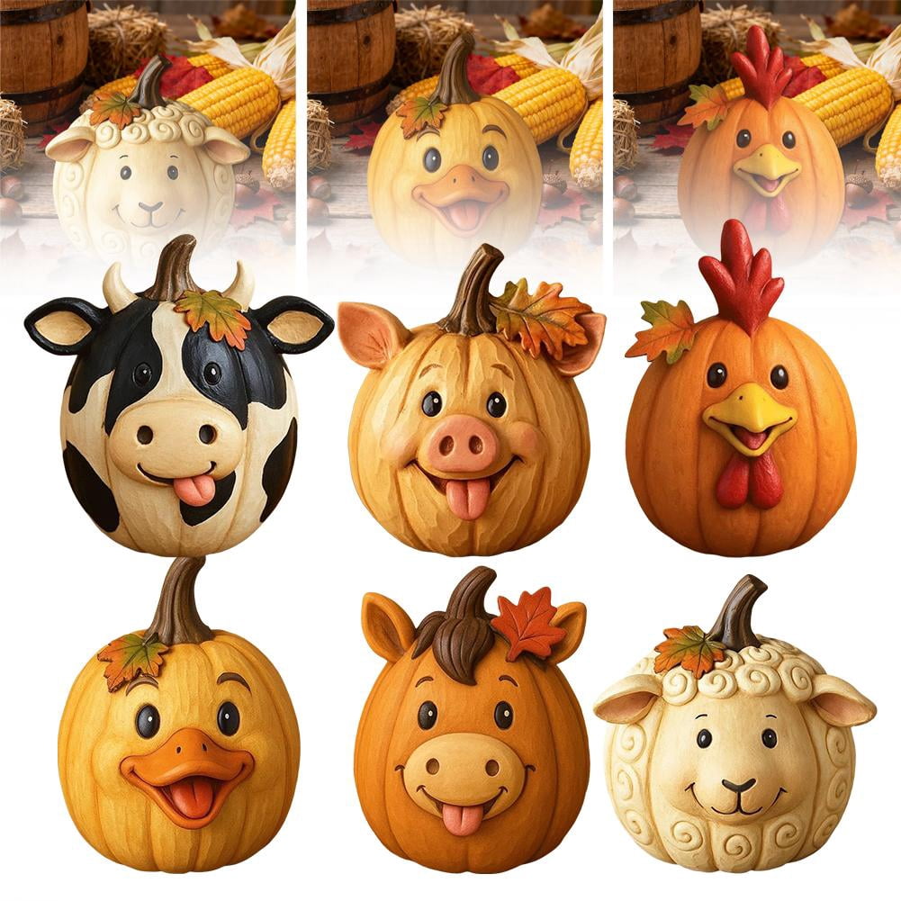Farm Animal Pumpkin Figurines, Cute Funny Farm Cow/Duck/Sheep Animals ...