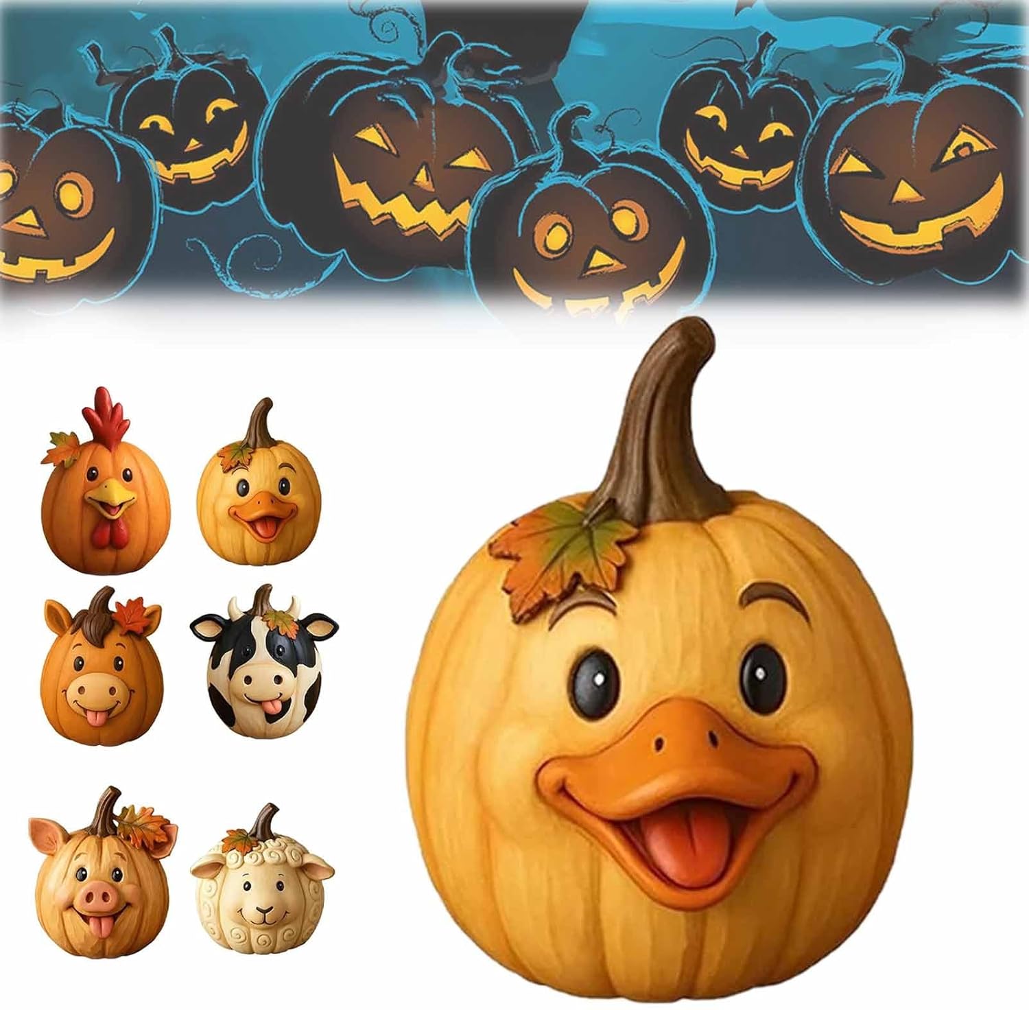 Farm Animal Pumpkin Figurines, Halloween Resin Farm Animal Pumpkin ...