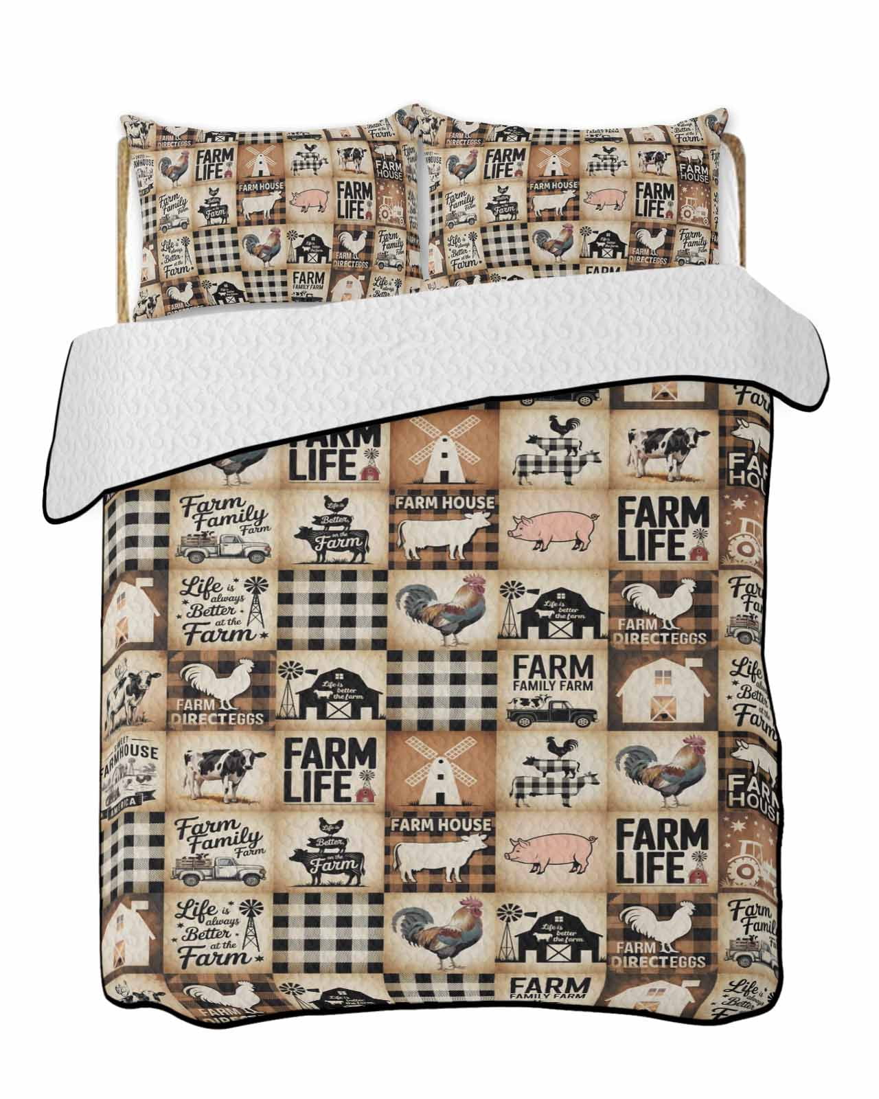 Farm Animal Quilts Bedding Set Twin Size Country Vintage Chickens Cows ...