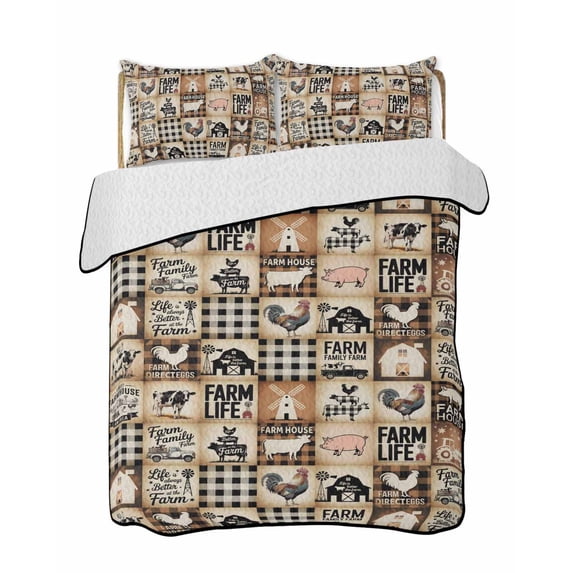 Farm Animal Quilts Bedding Set Twin Size Country Vintage Chickens Cows ...