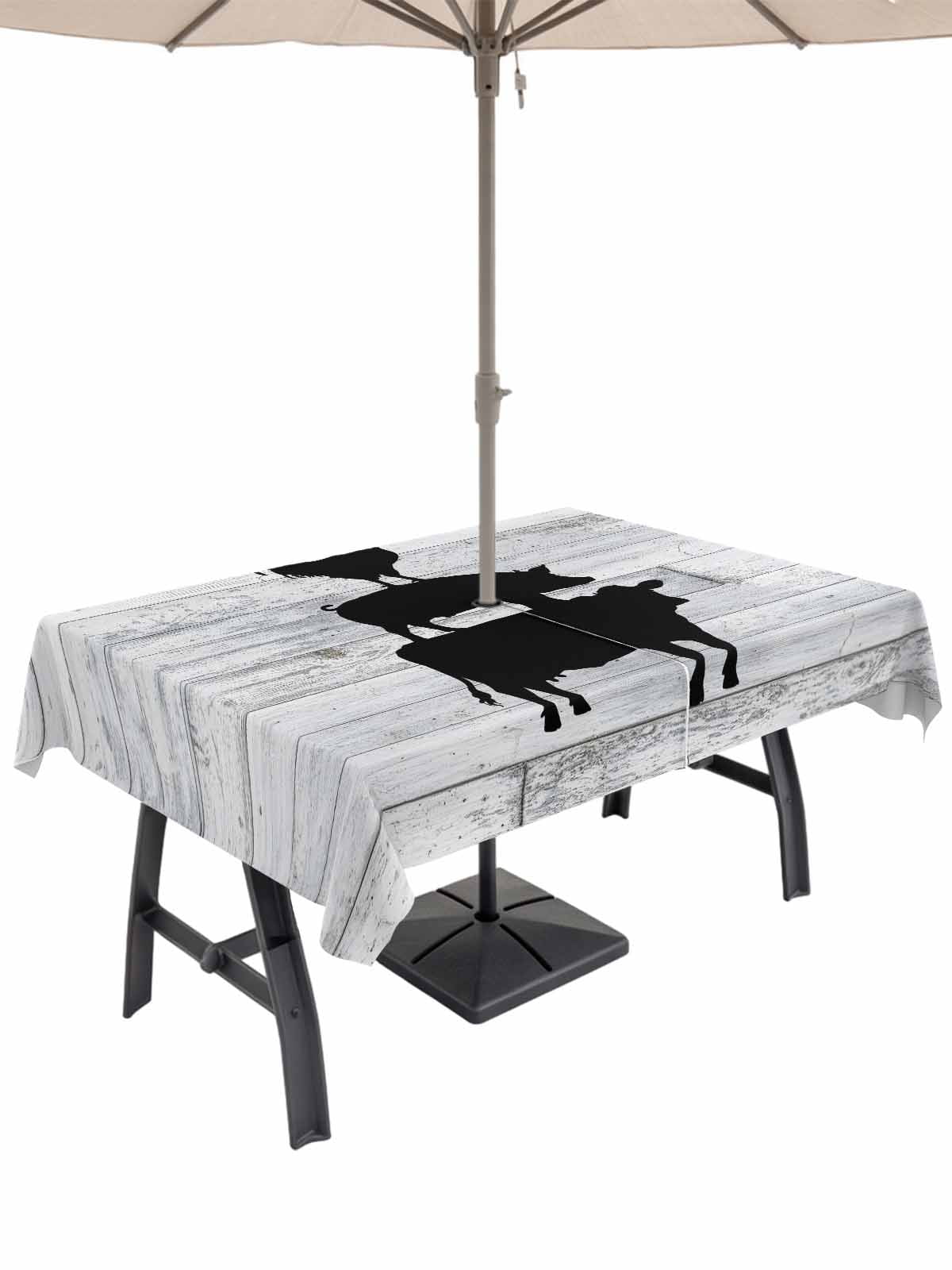 Farm Animal Rectangle Outdoor Tablecloth with Umbrella Hole Chicken Pig ...