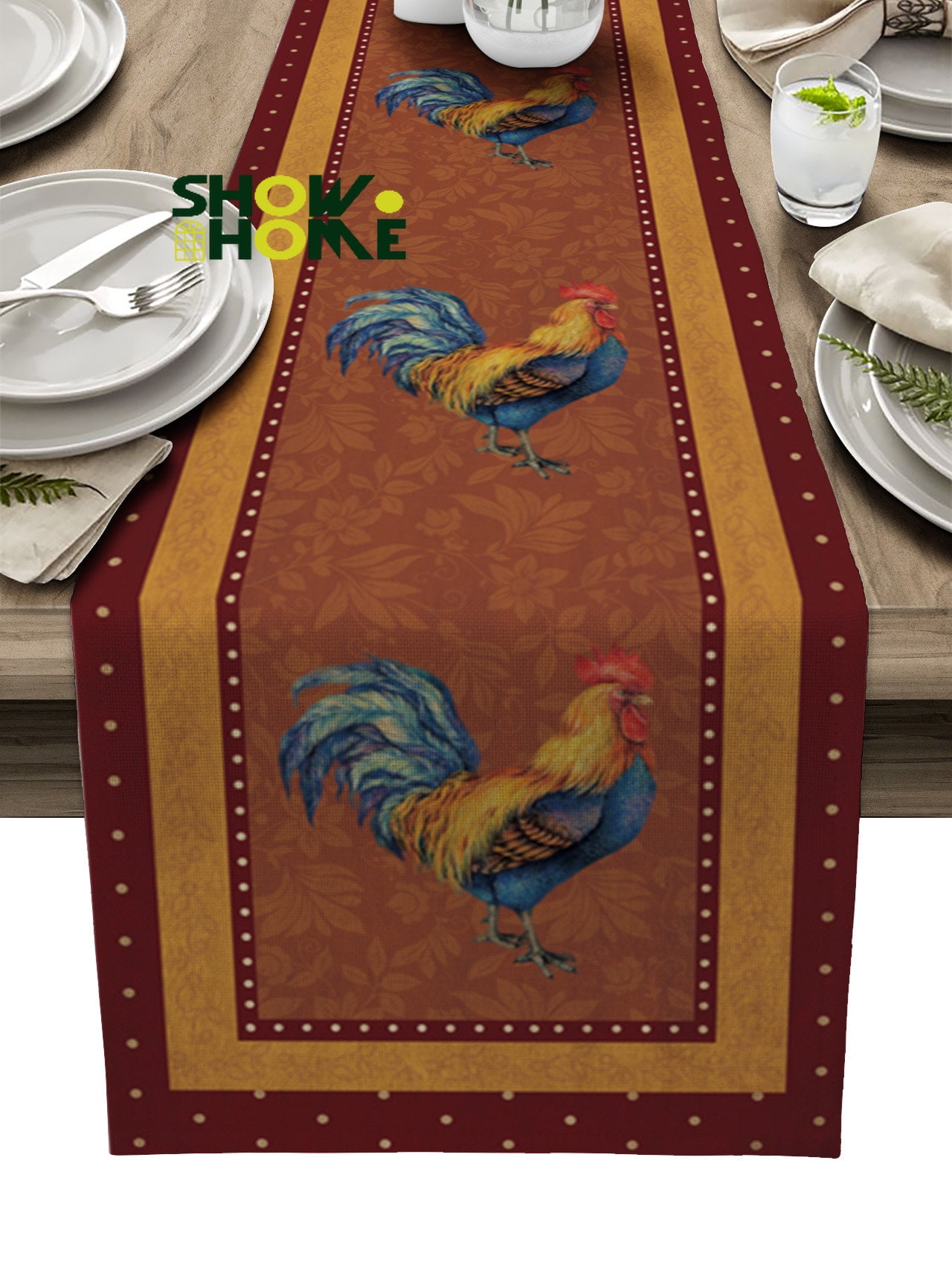 Farm Animal Rooster Retro Polka Dot Table Runner Luxury Wedding ration ...