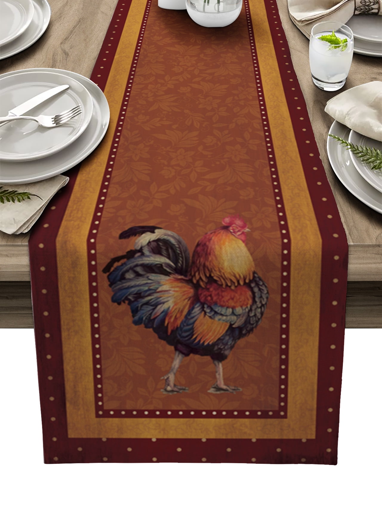 Farm Animal Rooster Retro Polka Dot Table Runner Luxury Wedding ration ...