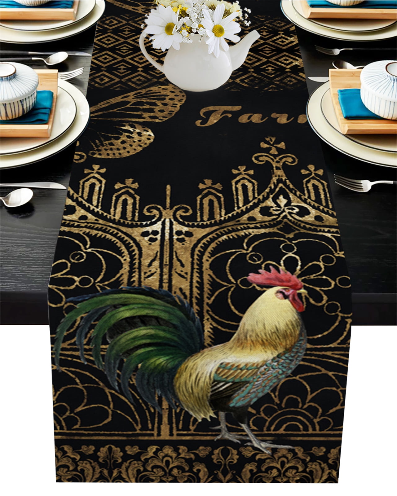 Farm Animal Rooster Retro Polka Dot Table Runner Luxury Wedding ration ...