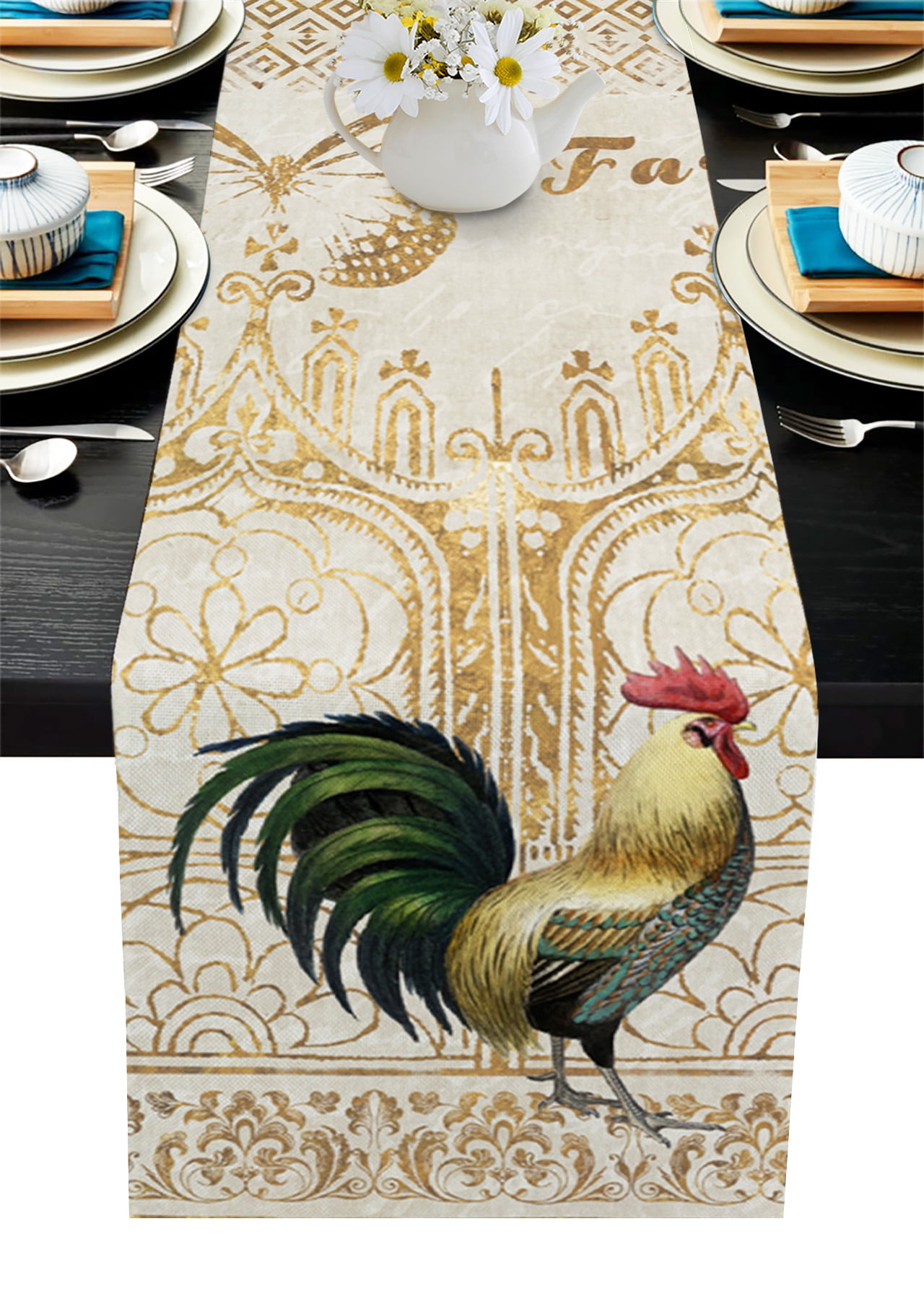 Farm Animal Rooster Retro Polka Dot Table Runner Luxury Wedding ration ...