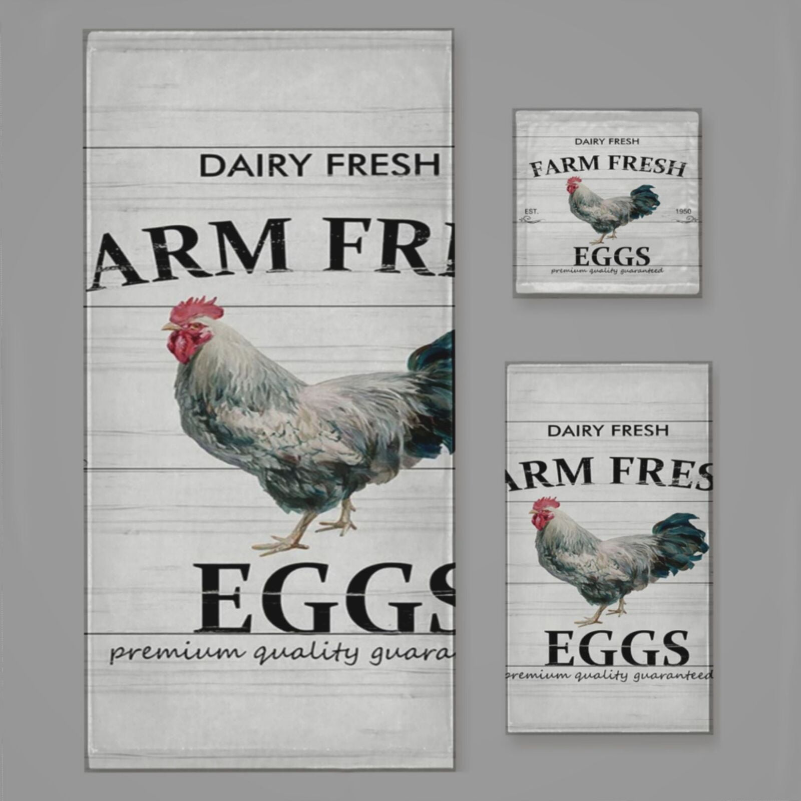 Farm Animal Rooster Rustic Wood Grain Bath Towel Sets For Bathroom Hand ...