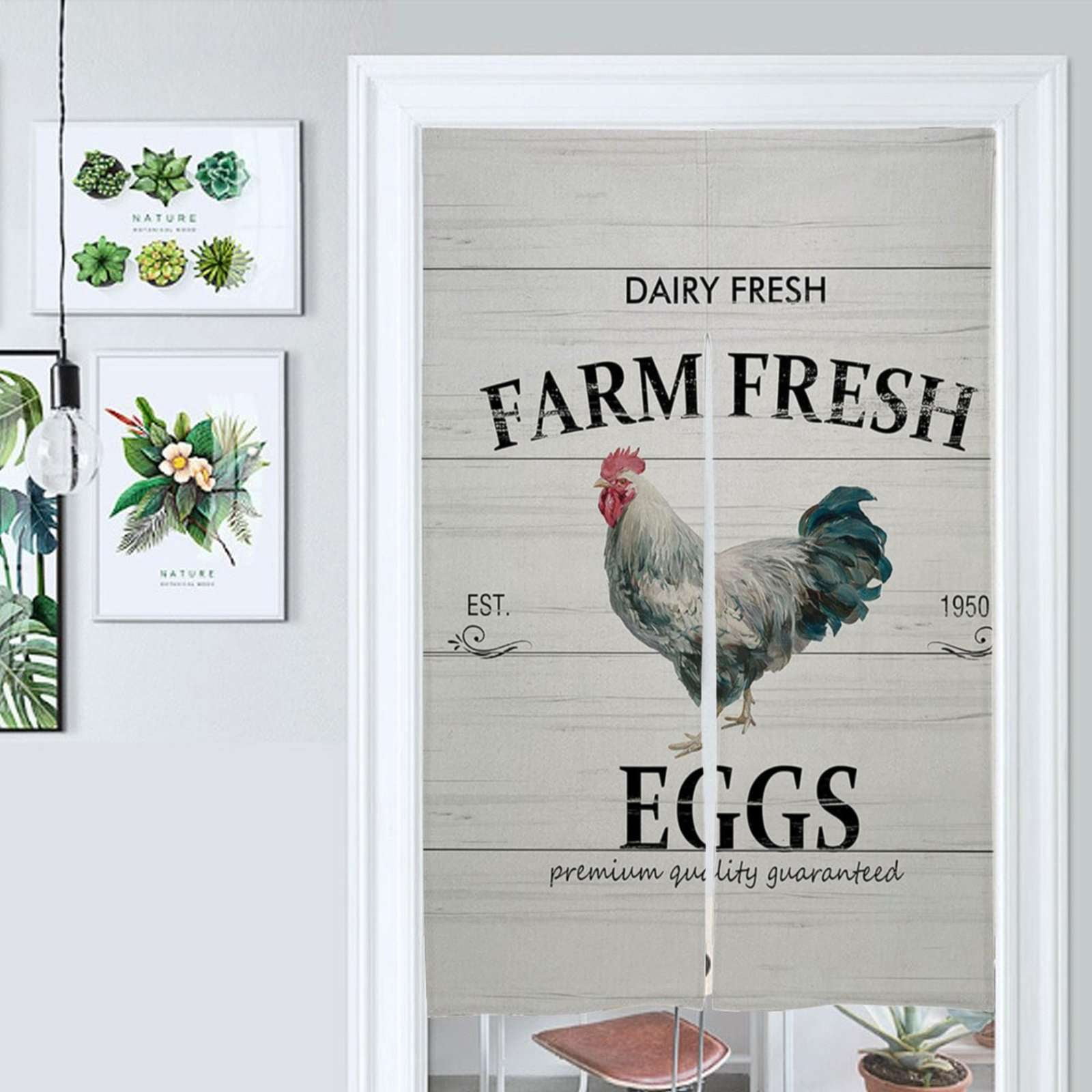 Farm Animal Rooster Rustic Wood Grain Door Curtain Nordic Living Room ...