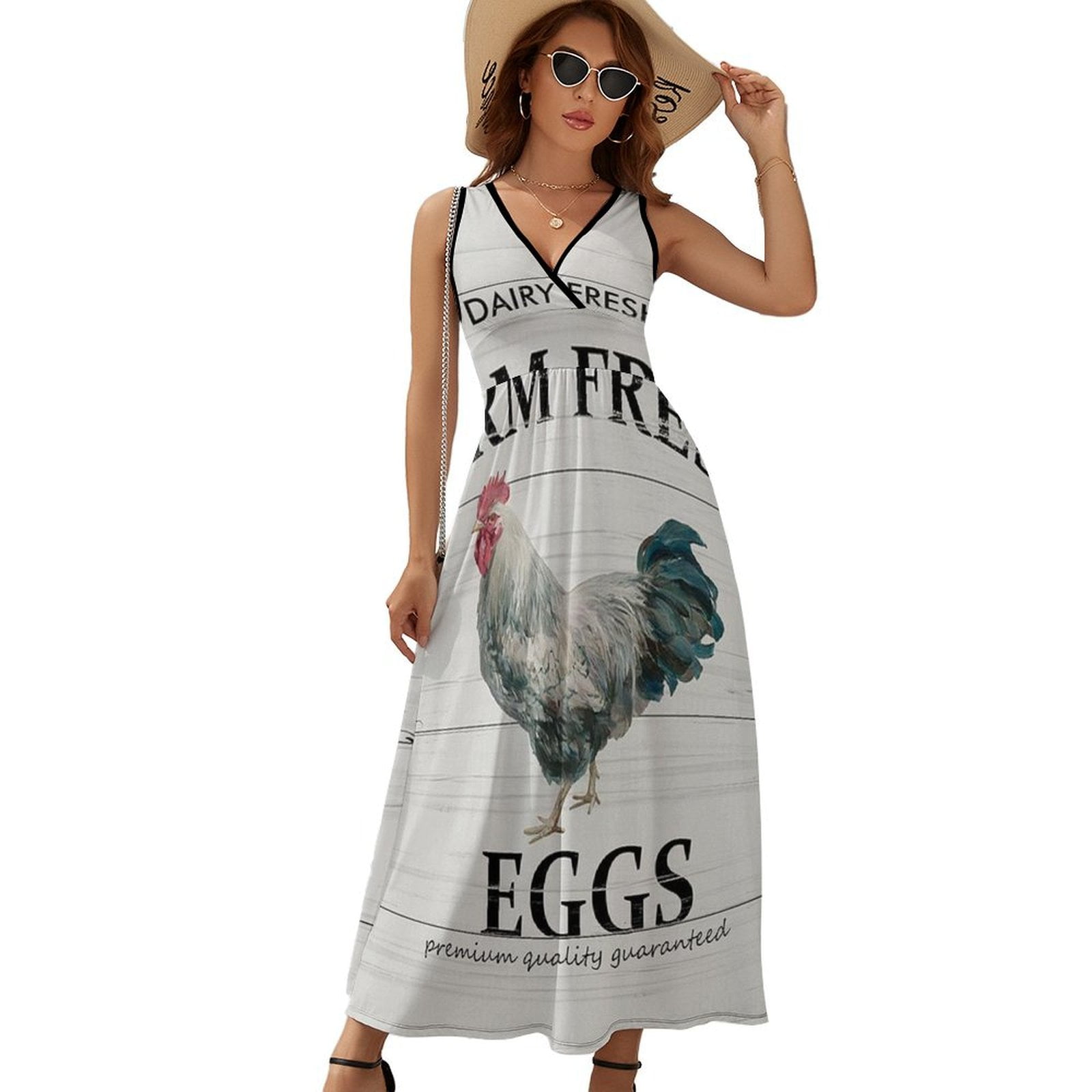 Farm Animal Rooster Rustic Wood Grain Dress Fashion Boho Beach Long ...