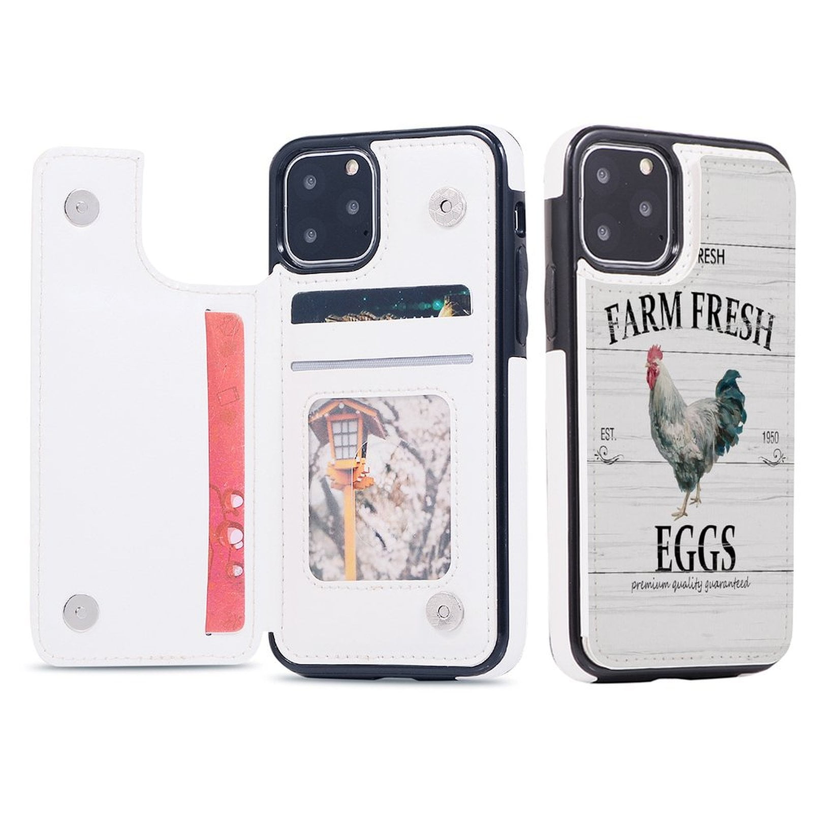 Farm Animal Rooster Rustic Wood Grain Leather Wallet Case for iPhone 16 ...