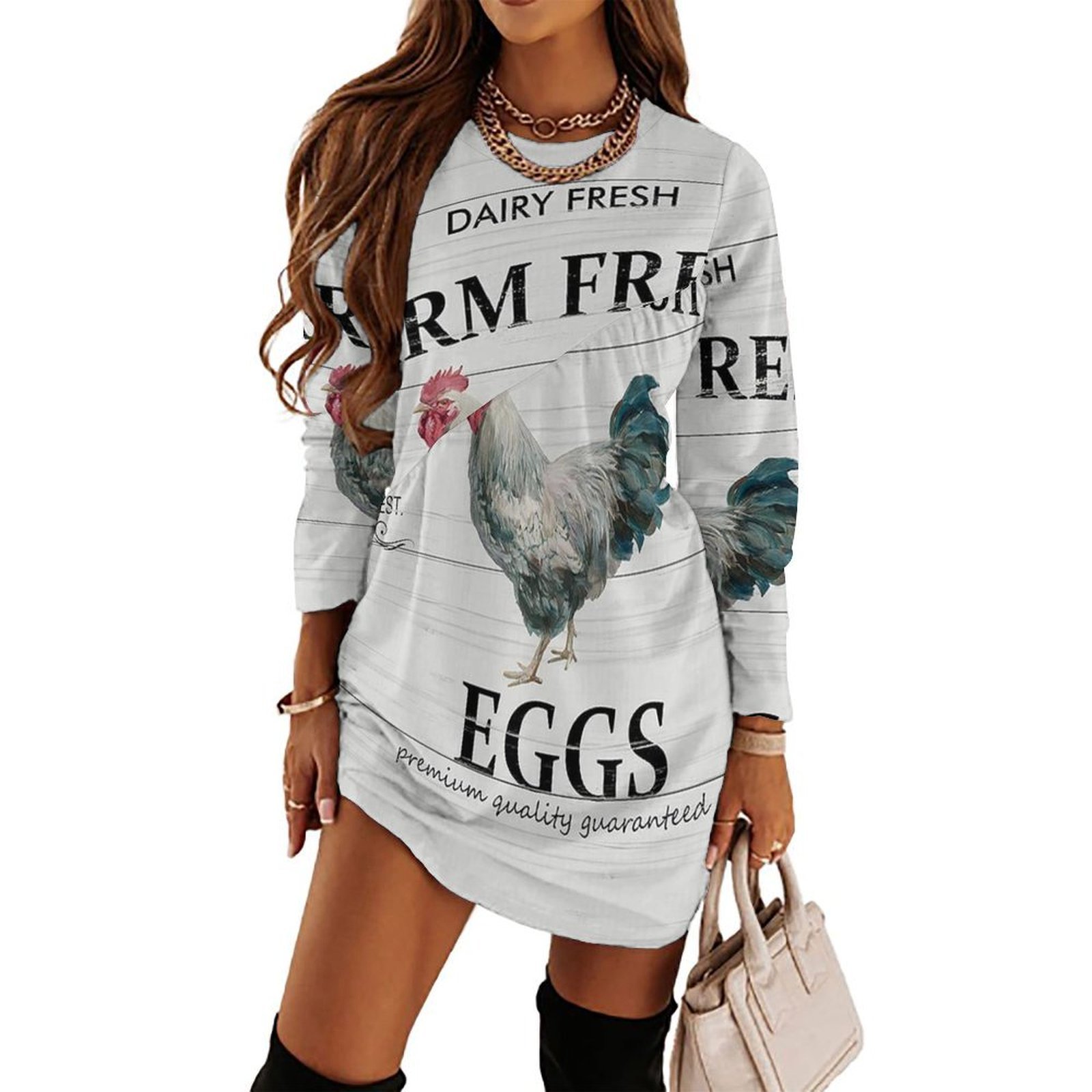 Farm Animal Rooster Rustic Wood Grain Loose Dress Evening Dress Summer ...