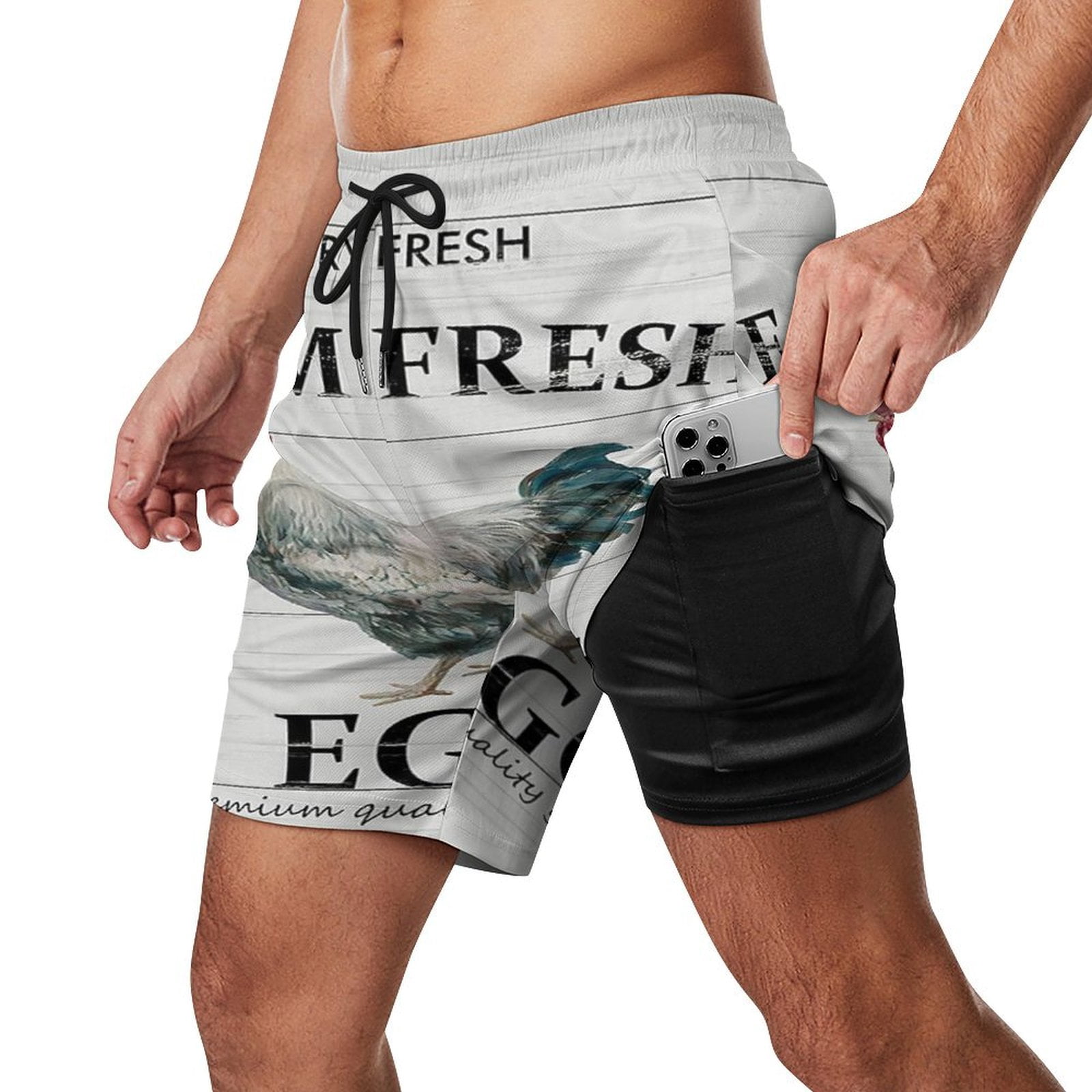 Farm Animal Rooster Rustic Wood Grain Quick Dry Swimming Shorts For Men ...