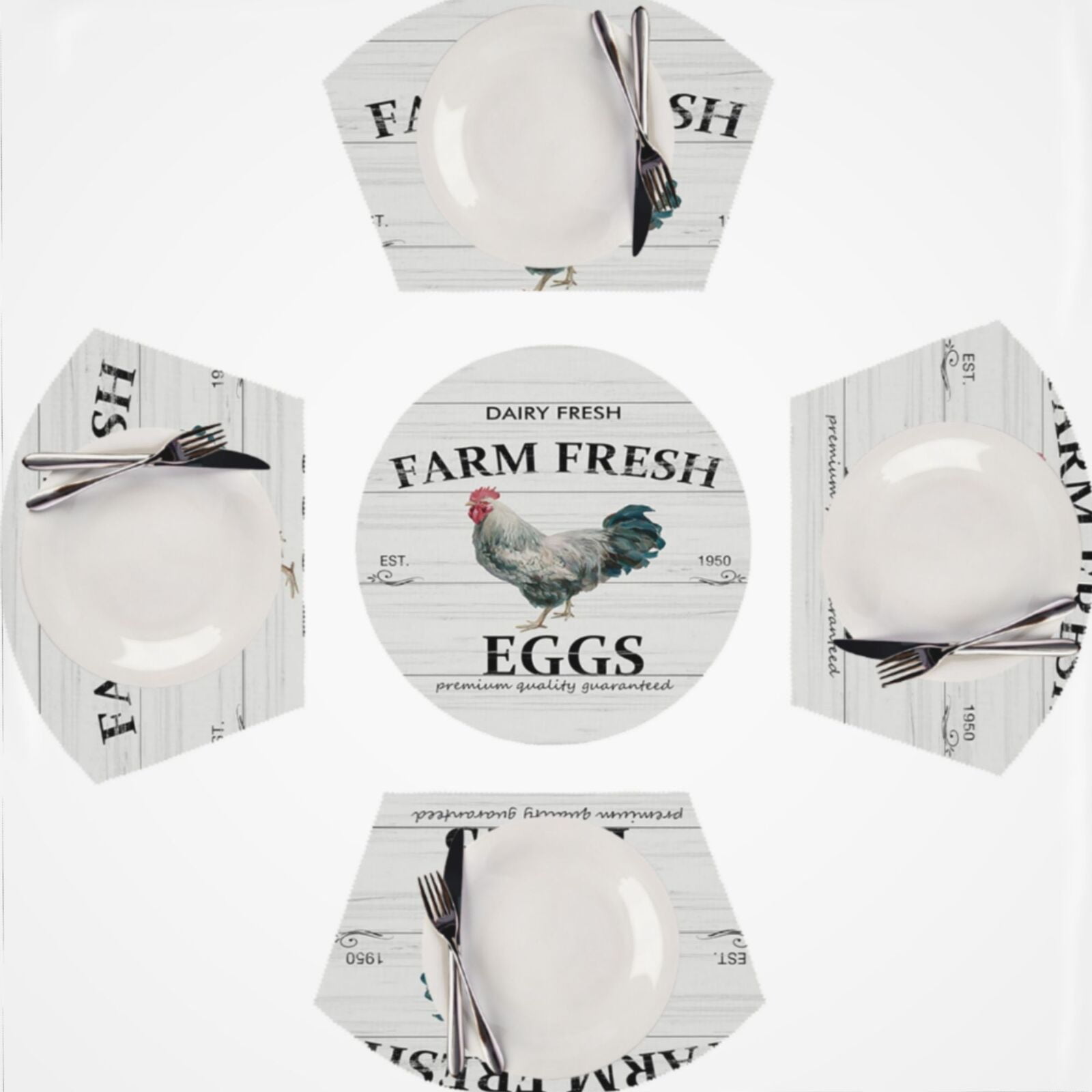 Farm Animal Rooster Rustic Wood Grain Round Table Placemats Set Of 5 ...