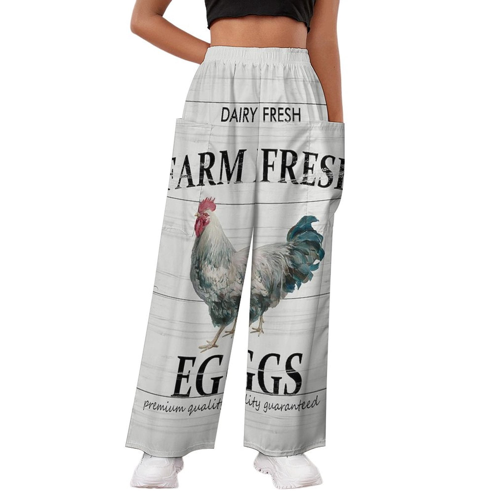 Farm Animal Rooster Rustic Wood Grain Straight Leg Trousers for Women ...
