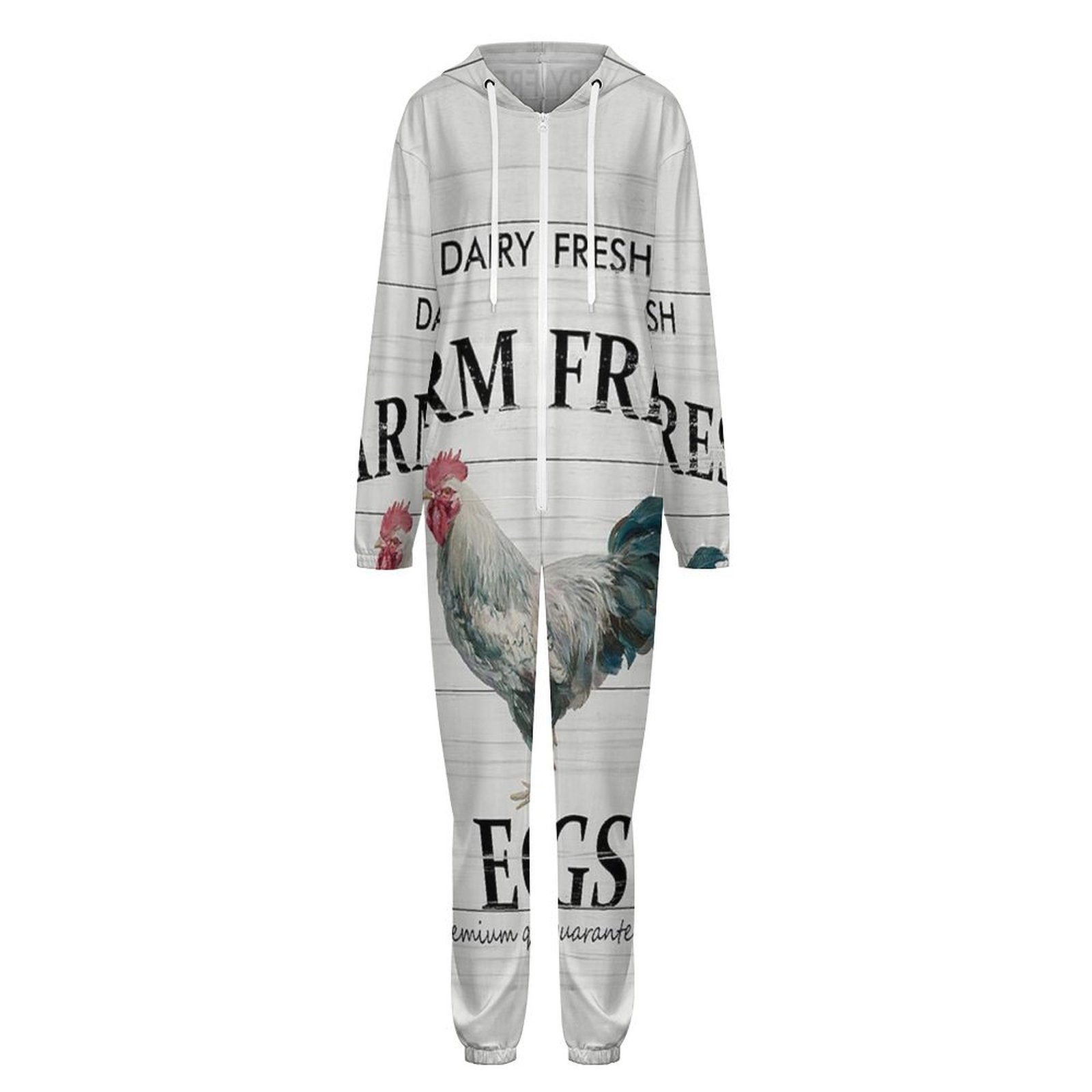 Farm Animal Rooster Rustic Wood Grain Unisex Adult Onesie Pajamas with ...