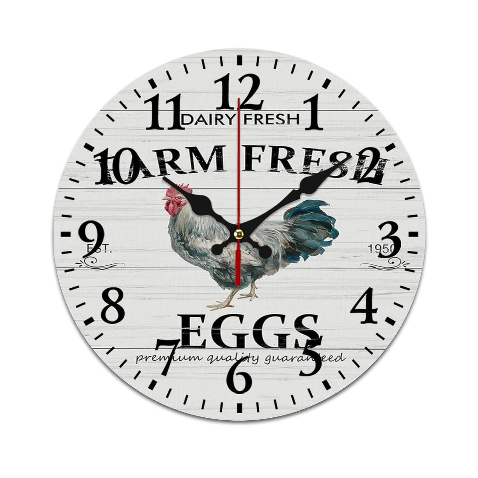 Farm Animal Rooster Rustic Wood Grain Wall Clock Modern Design Clocks ...