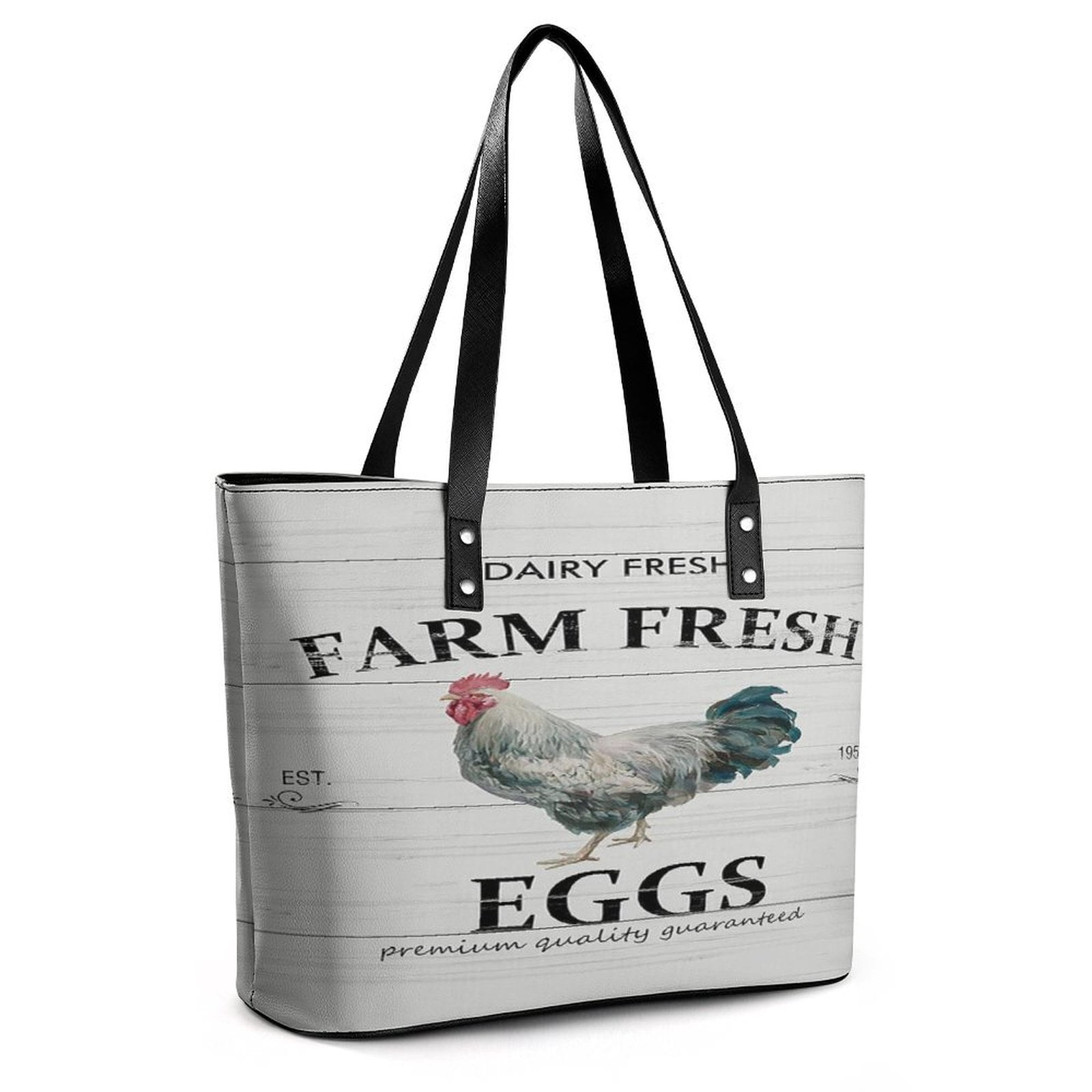 Farm Animal Rooster Rustic Wood Grain Woman Leather Handbags Large Tote ...