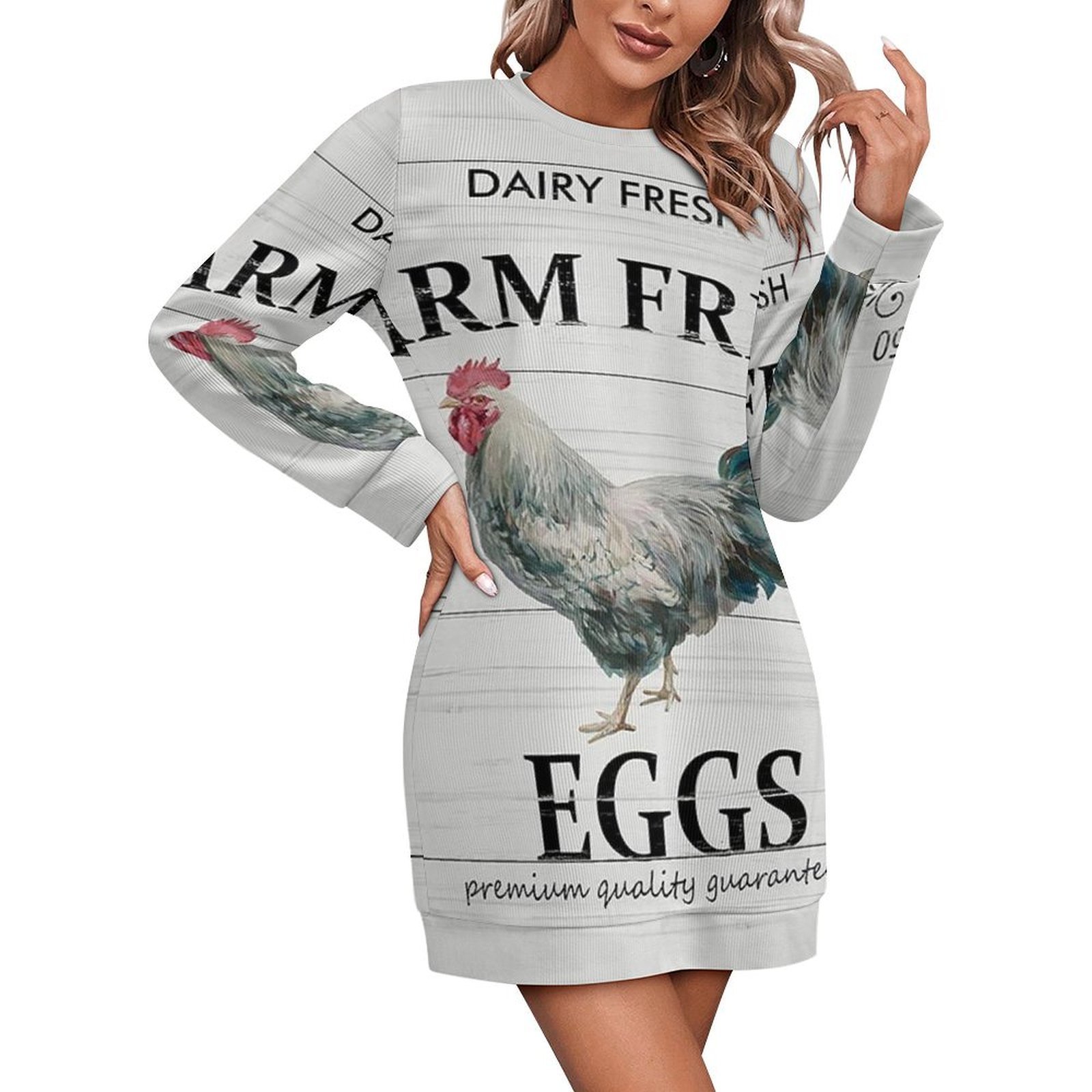 Farm Animal Rooster Rustic Wood Grain Women Elegant Long Sleeve Warm ...