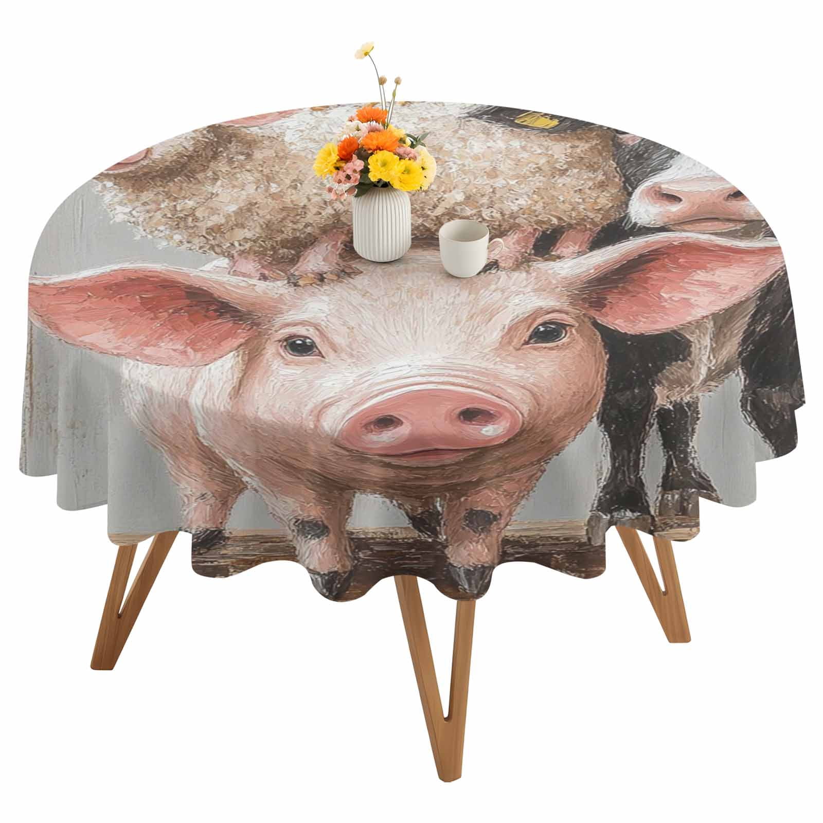 Farm Animal Round Tablecloth 54 inches Pig Sheep Cow Chicken ...