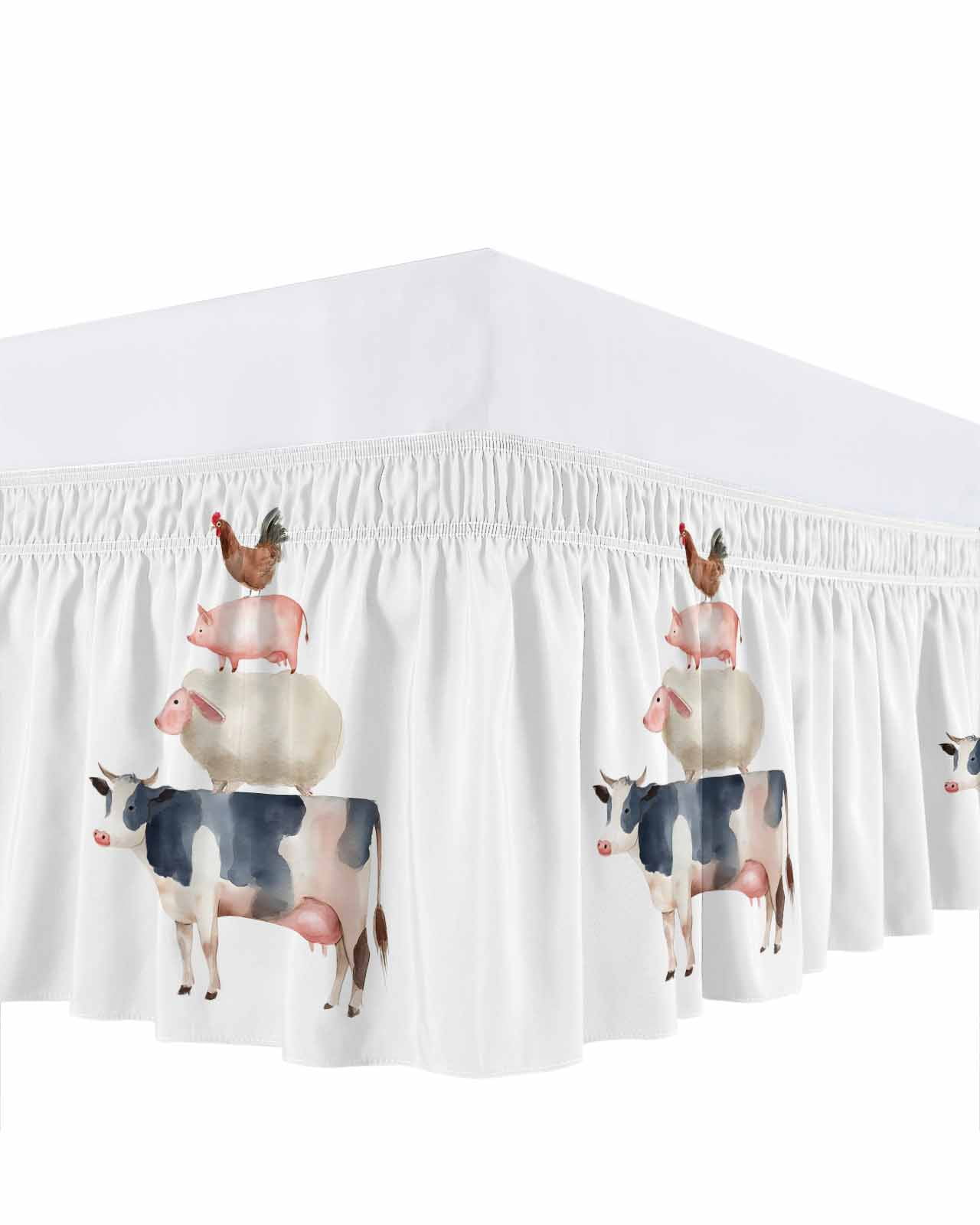 Farm Animal Ruffle Bed Skirt King Size Cow Pig Sheep Chicken Adjustable ...