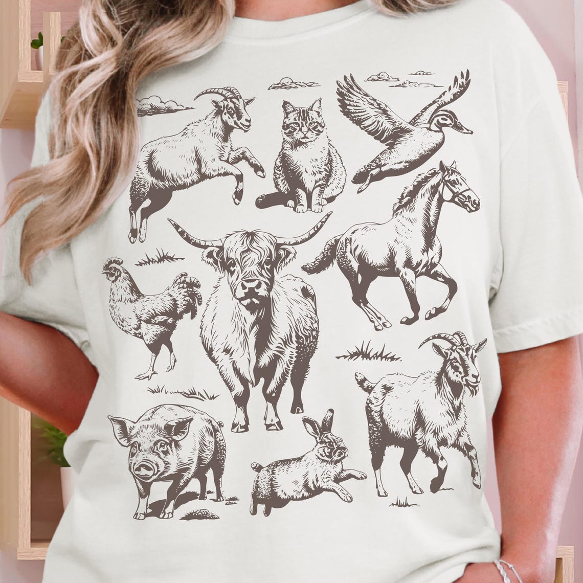 Farm Animal Shirt, Vintage Barnyard Tee, Cow Lover Her, Farm Girl Shirt ...
