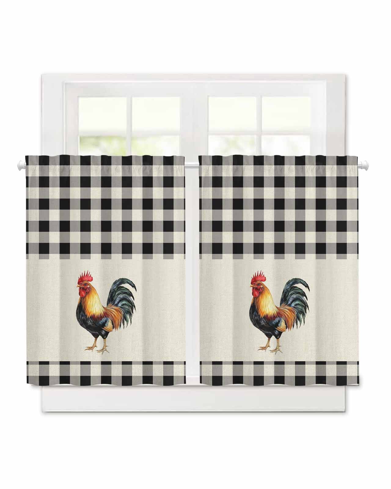 Farm Animal Short Blackout Curtains 24 Inch Long Rooster Linen Texture ...