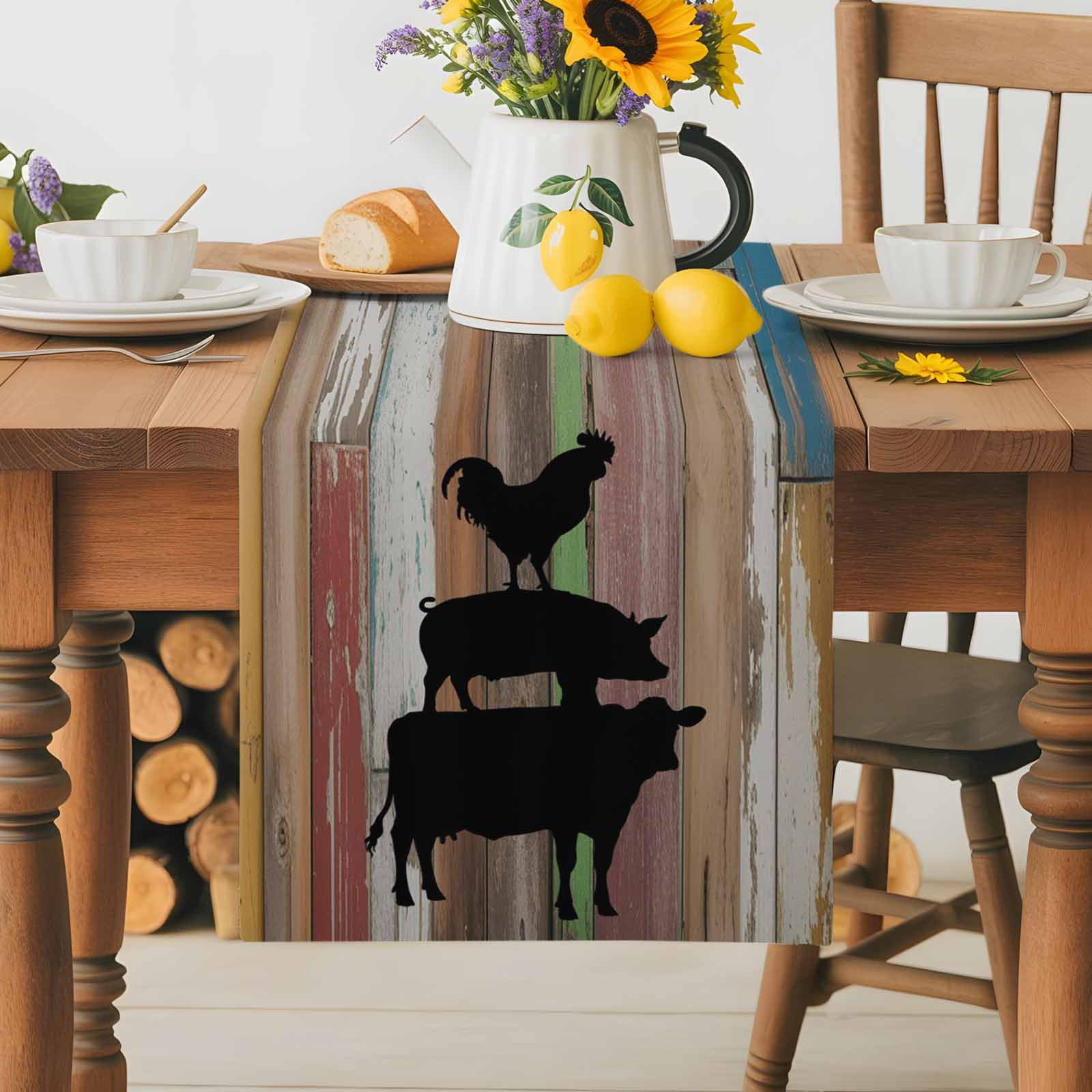 Farm Animal Silhouette Cow Pig Chick Table Runners 13x36 Inches Long ...