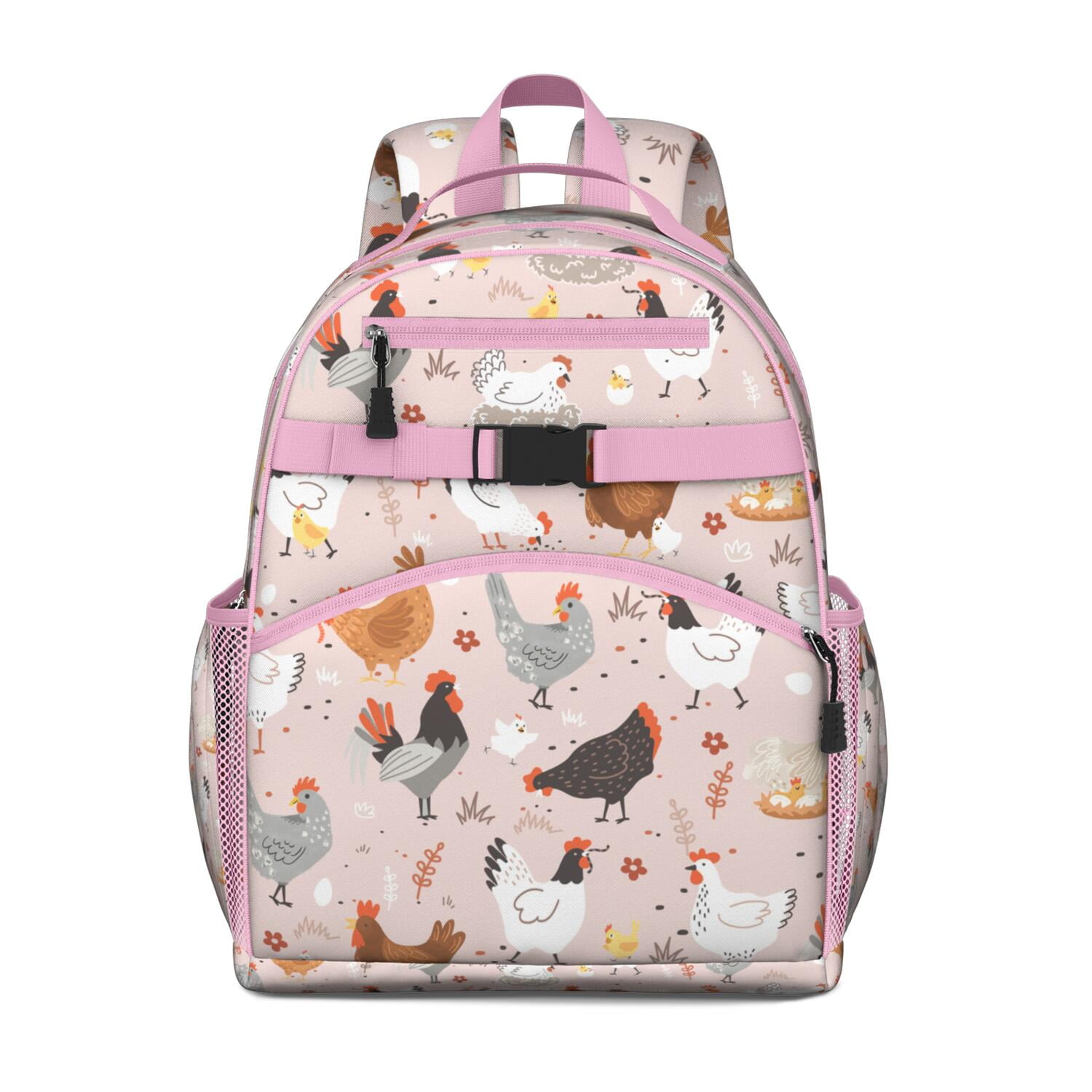 Farm Animal Students Backpack Retro Chicken and Eggs Pattern with Hand ...