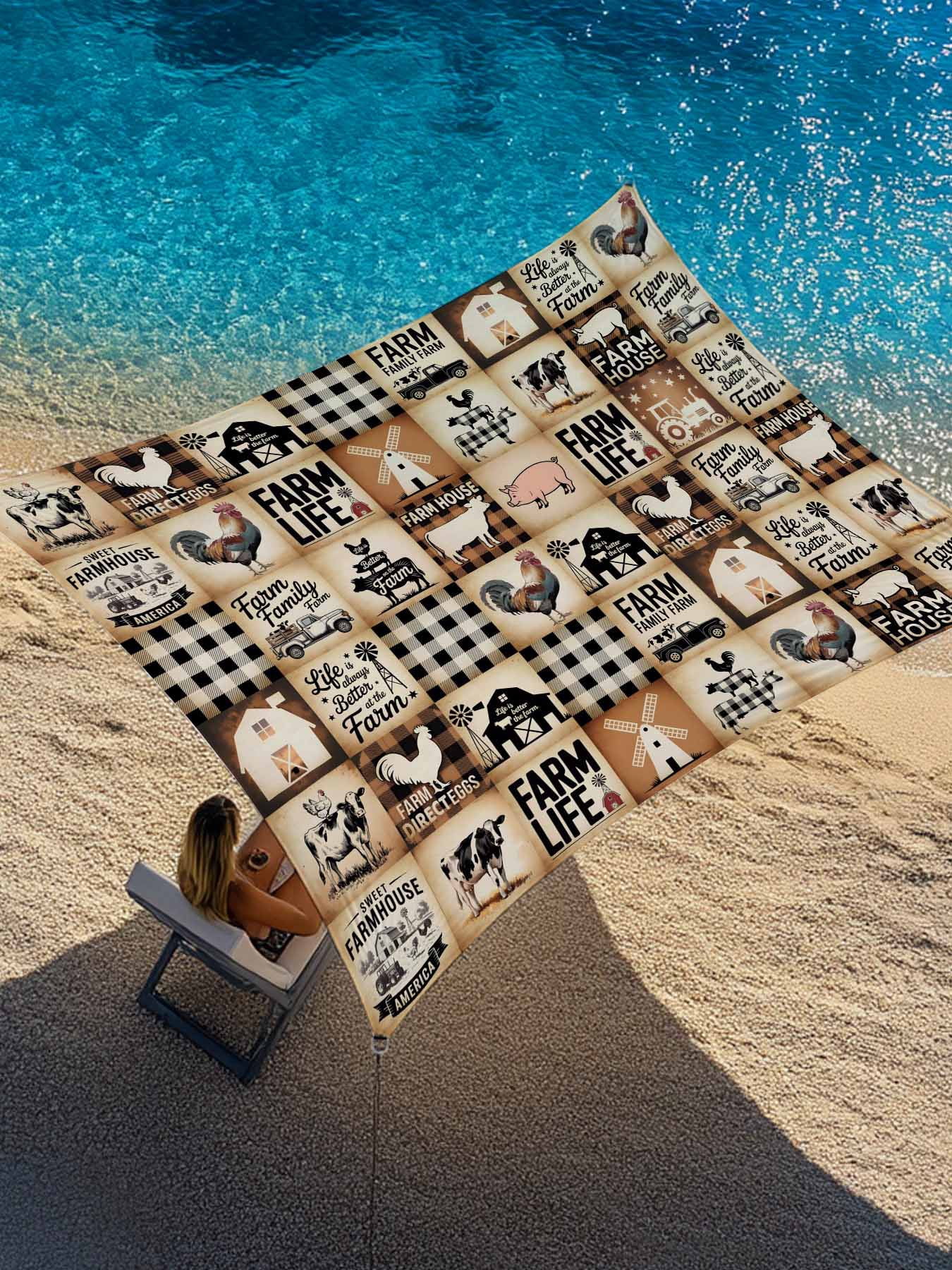 Farm Animal Sun Shade Sail 12' x 16', Country Vintage Chickens Cows ...