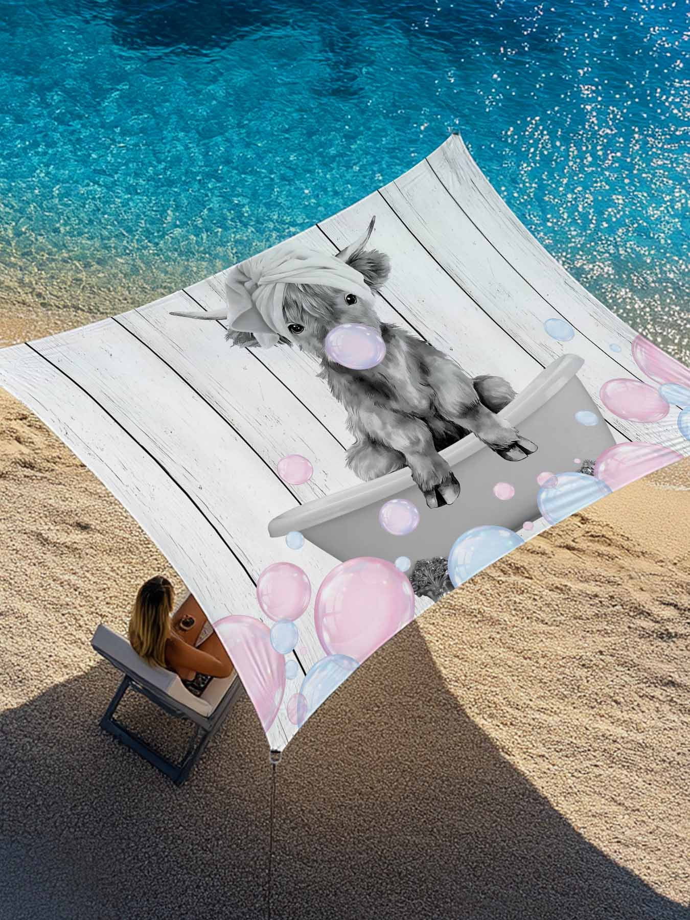 Farm Animal Sun Shade Sail 14' x 18', Gray Shower Cap Tub Funny Calf ...