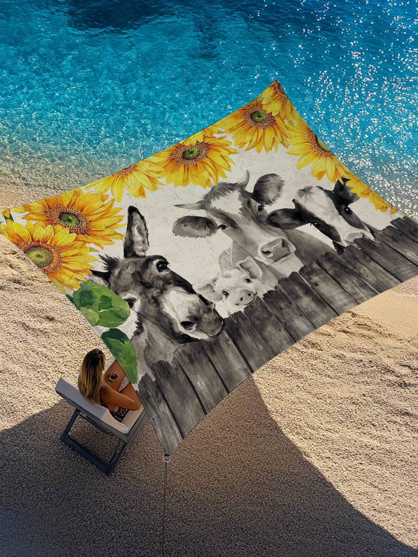 Farm Animal Sun Shade Sail 14' x 18', Retro Farmhouse Donkey Pig Cow ...