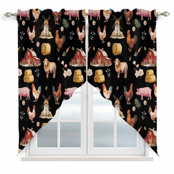 Farm Animal Swag Curtain Valance for Window 2 Panels Farmhouse Red Barn ...