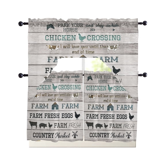Farm Animal Swag Valance and Tier Curtains Set Cattle Pig Chicken Retro ...