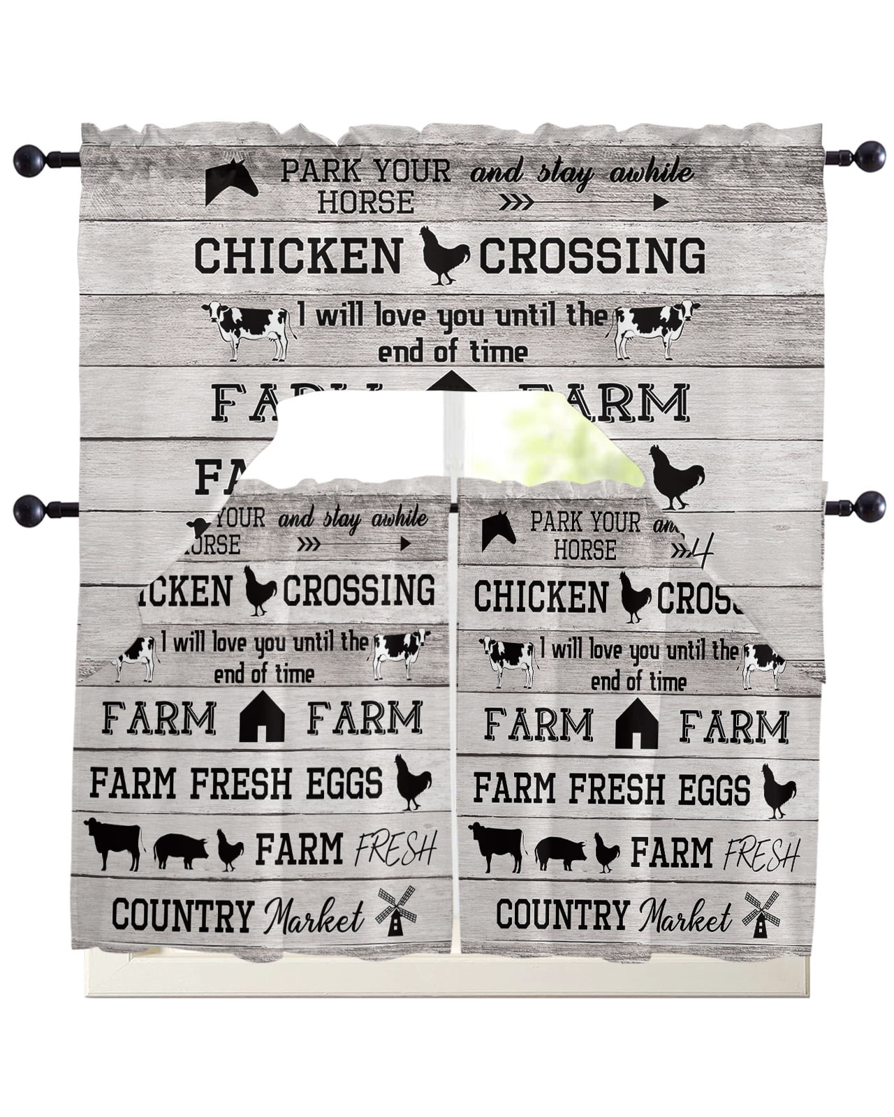 Farm Animal Swag Valance and Tier Curtains Set, Cattle Pig Chicken ...